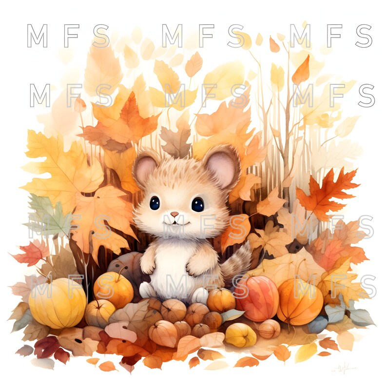 Watercolor Autumn Cute Animal Clipart, 20 High Quality JPG, Instant ...