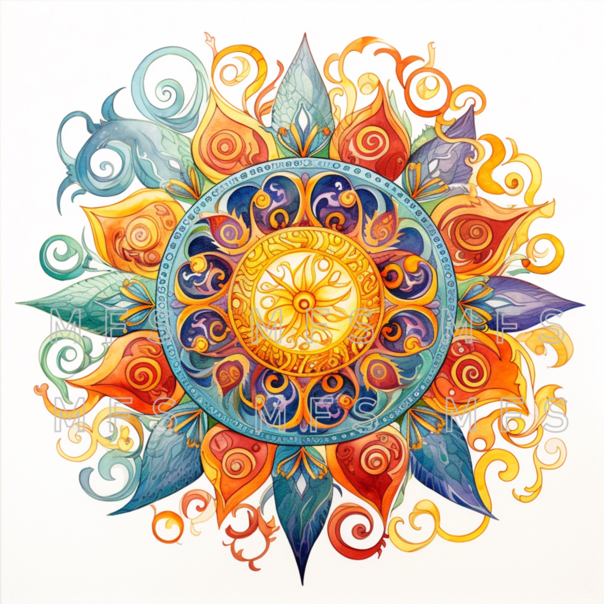 Watercolor Floral Mandala Clipart 20 High Quality Jpgs - Etsy