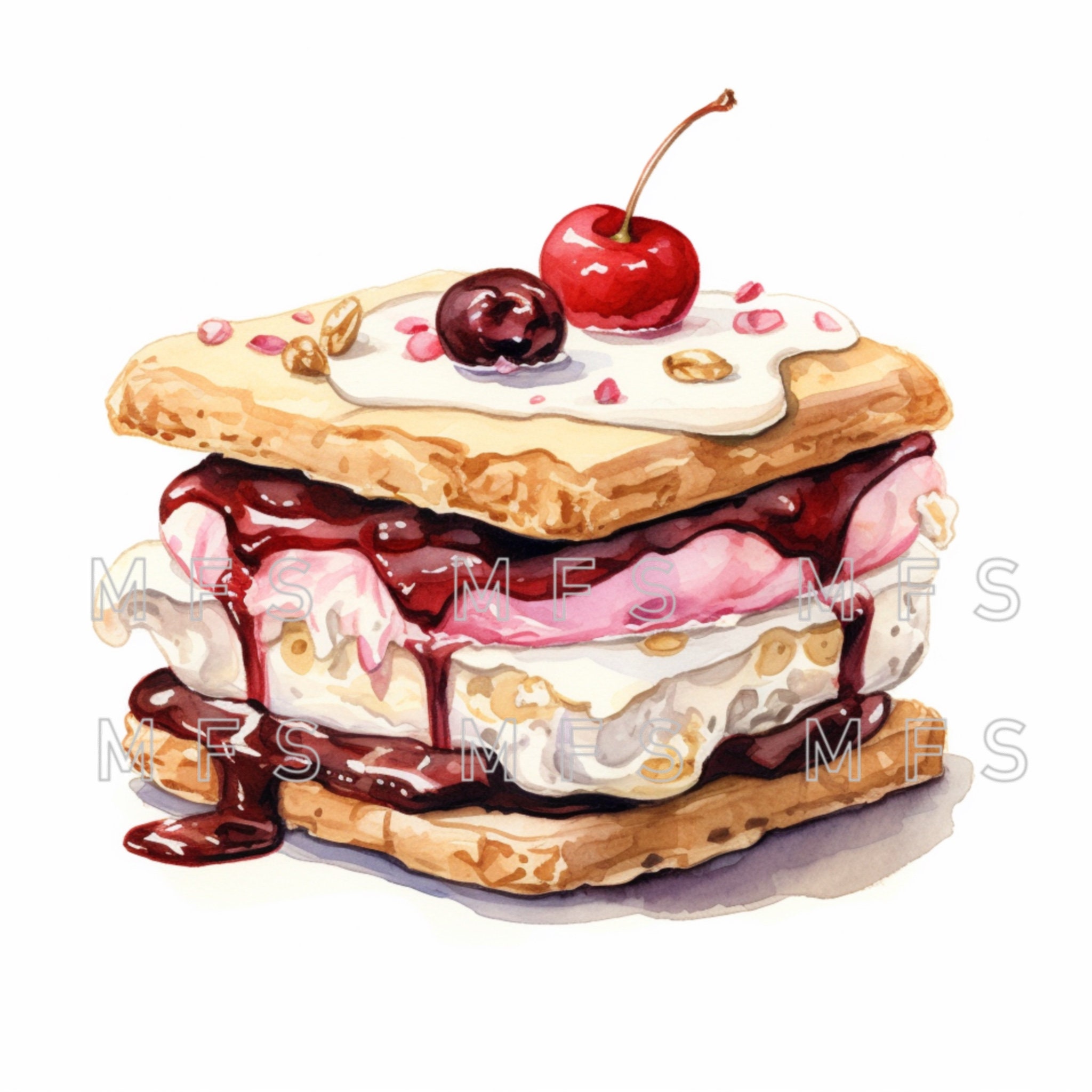 Watercolor Ice Cream Sandwich Clipart, 20 High Quality Jpgs, Instant ...