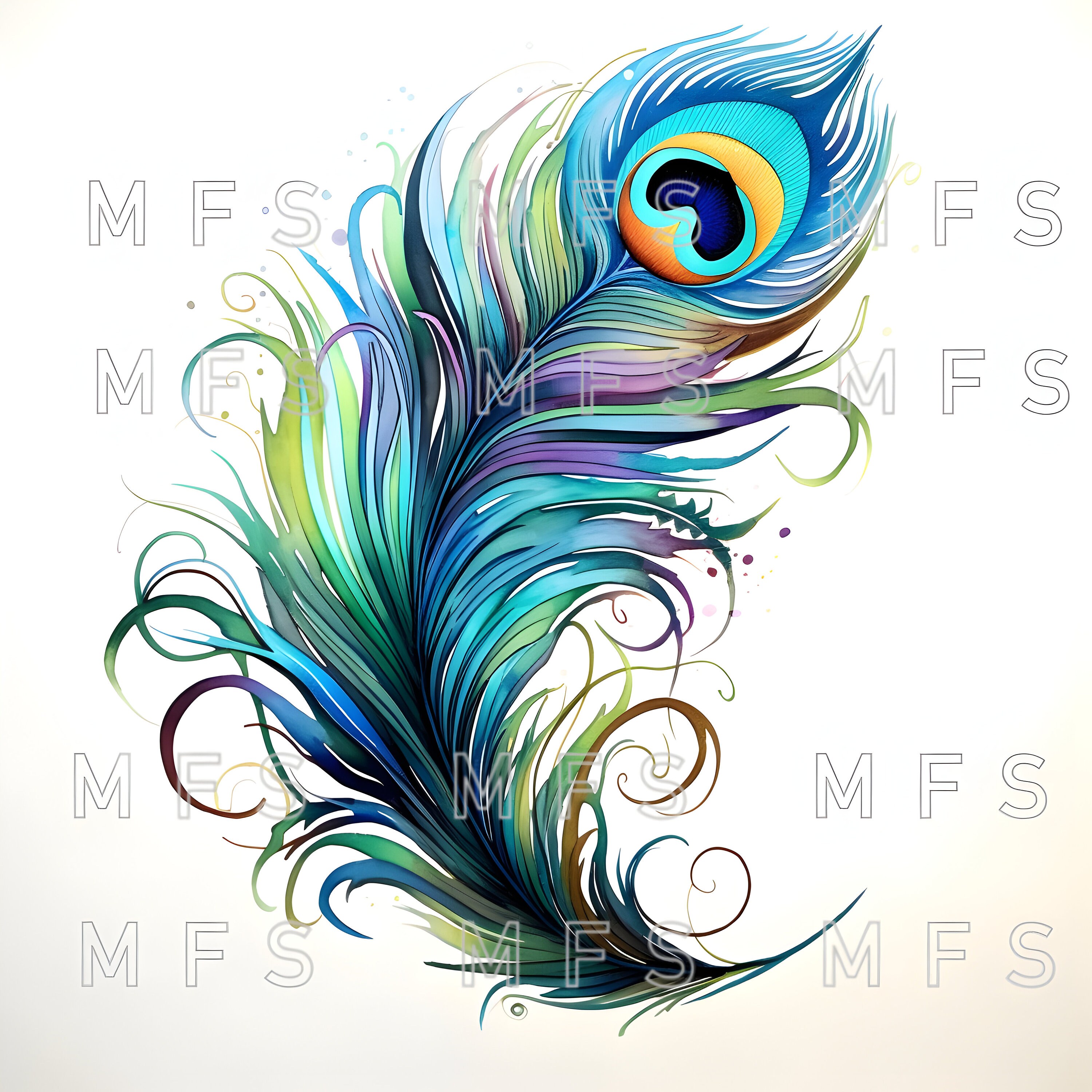 Watercolor Peacock Feather Clipart, 20 High Quality Jpgs, Instant ...