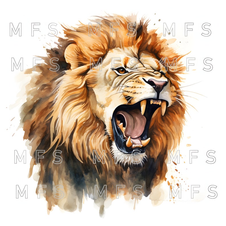 Watercolor Ferocious Lion Clipart 20 High Quality Jpgs - Etsy