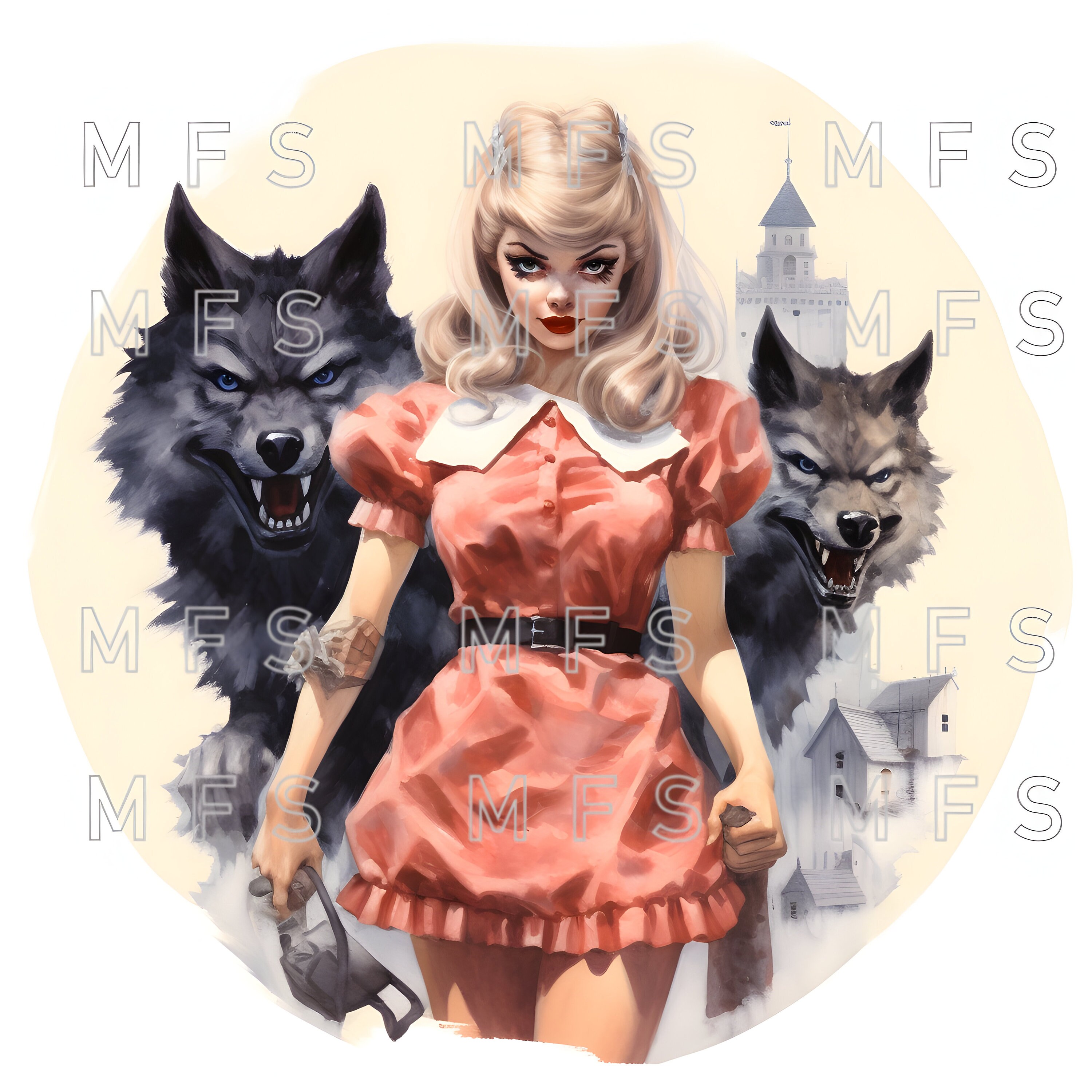 Watercolor 50's Pin up Werewolf Queen Clipart 20 High - Etsy