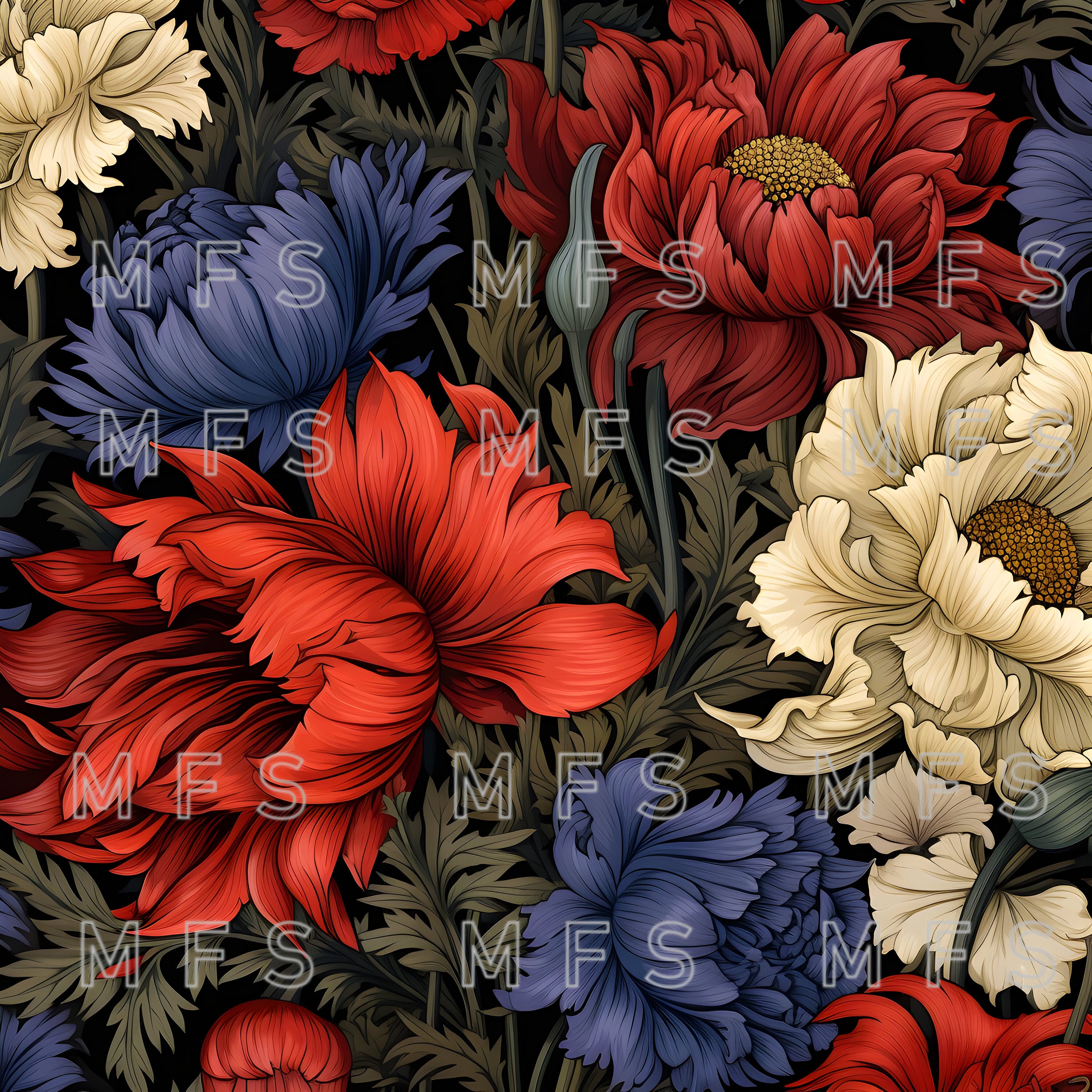 William Morris Inspired Flowers Seamless Pattern 20 High - Etsy