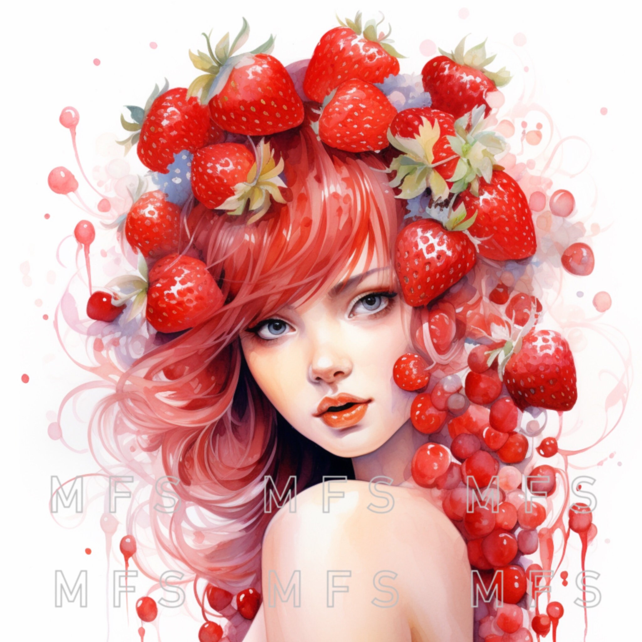 Watercolor Strawberry Girls Clipart, 20 High Quality Jpgs, Instant ...