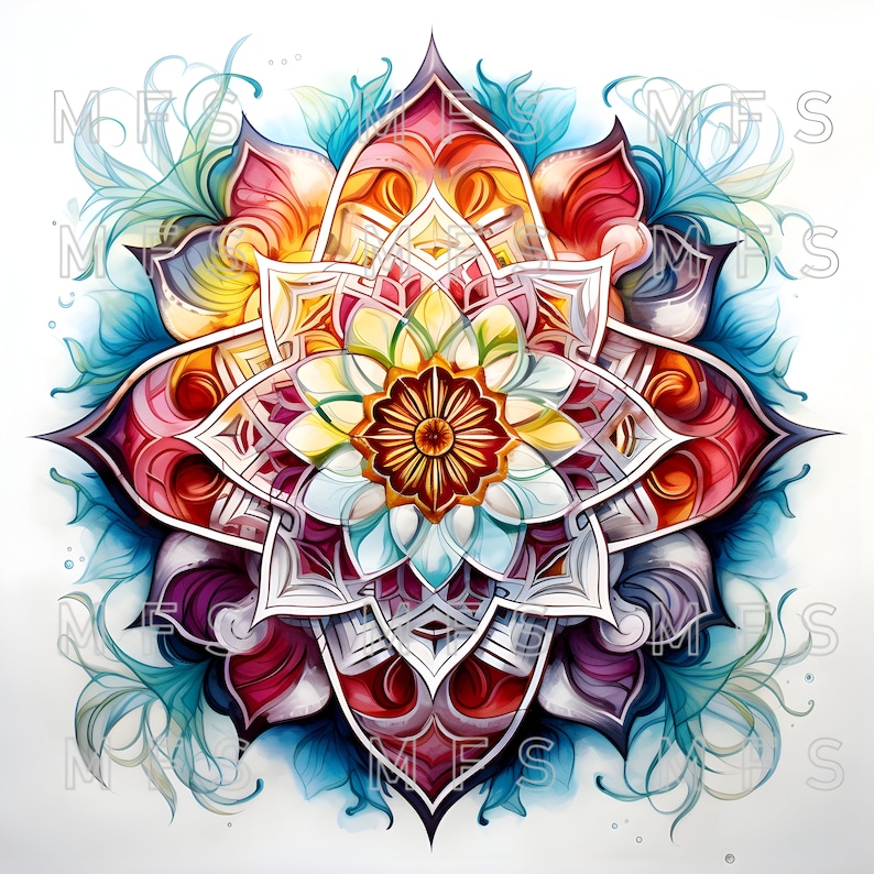 Watercolor Floral Mandala Clipart , 20 High Quality Jpgs, Instant ...