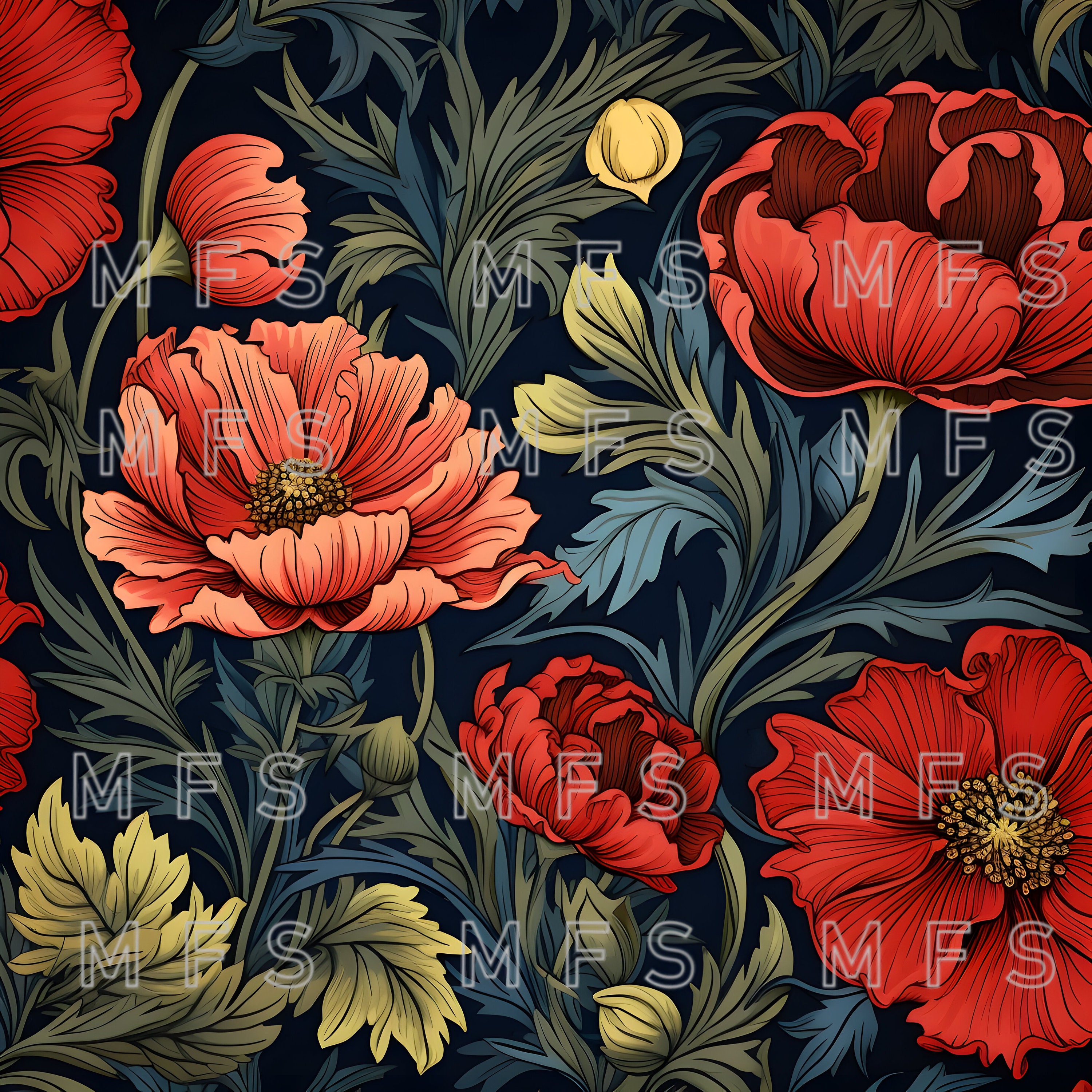 William Morris Inspired Flowers Seamless Pattern 20 High Quality Jpgs ...