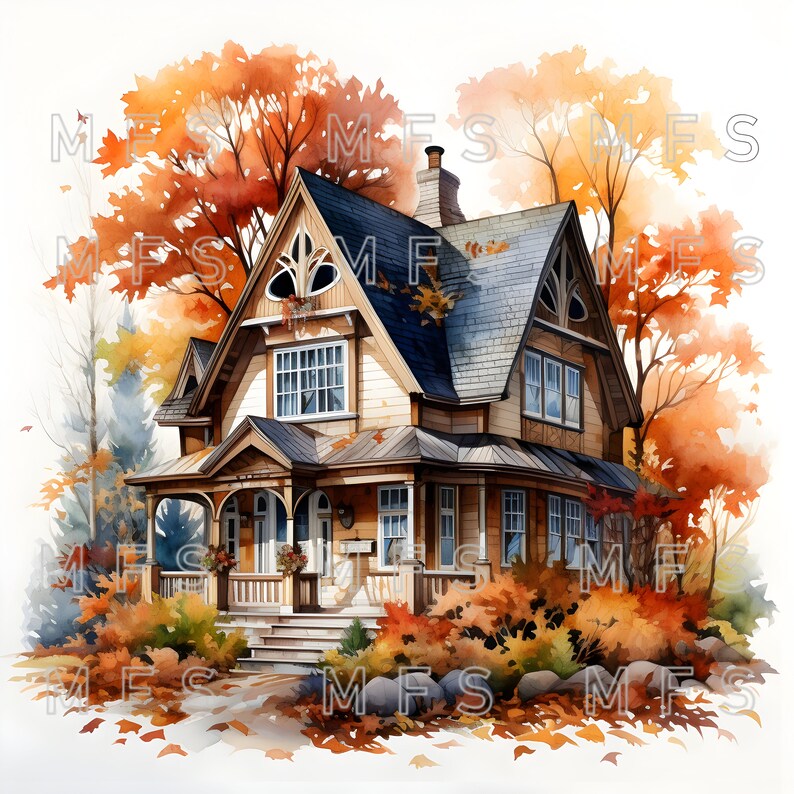 Watercolor Autumn House Clipart 20 High Quality Jpgs Instant - Etsy