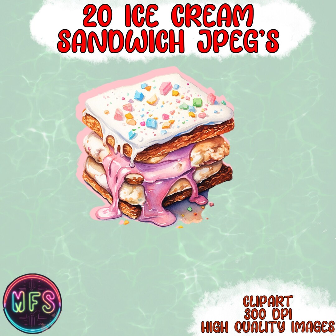 Watercolor Ice Cream Sandwich Clipart, 20 High Quality Jpgs, Instant ...