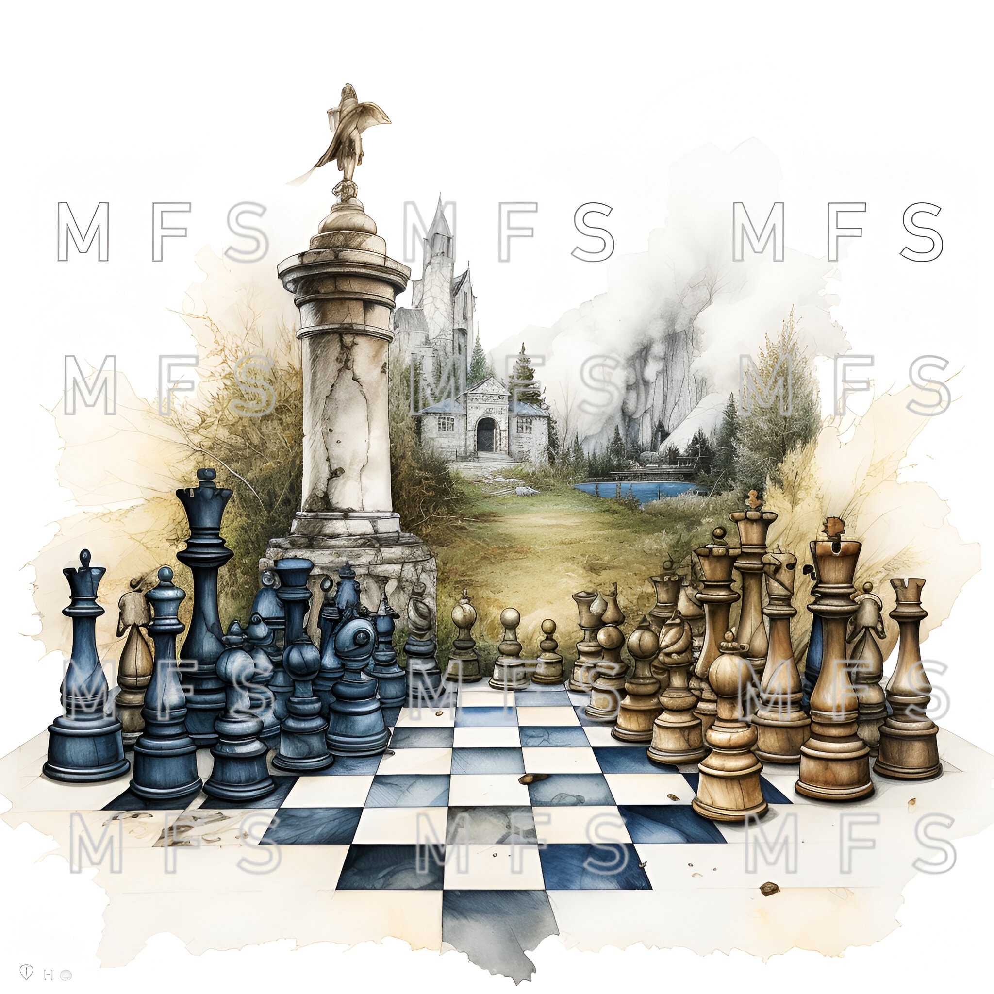 Watercolor Fantasy Chess Board Clipart, 20 High Quality Jpgs, Instant ...