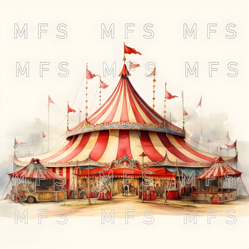 Watercolor Vintage Circus Clipart, 20 High Quality Jpgs, Instant ...