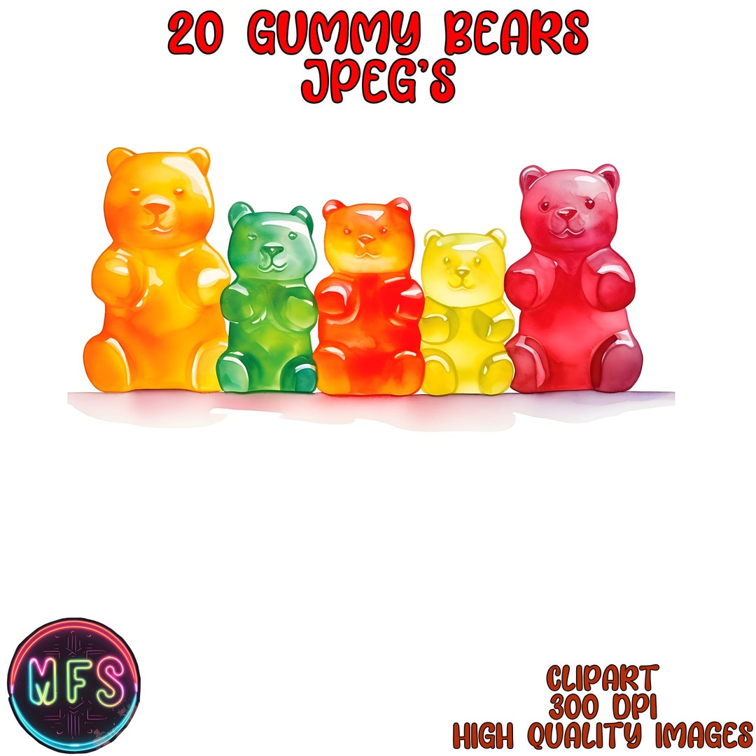 Watercolor Cute Gummy Bears Clipart, 20 High Quality Jpgs, Instant ...