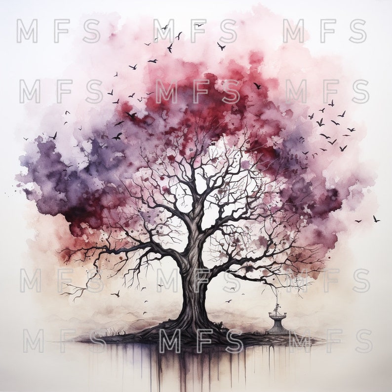 Watercolor Gothic Tree Clipart, 20 High Quality Jpgs, Instant Digital ...