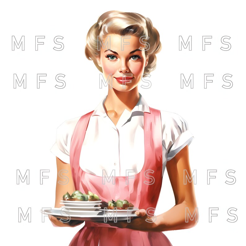 Watercolor Vintage Waiter Girl Clipart , 20 High Quality Jpgs, Instant ...