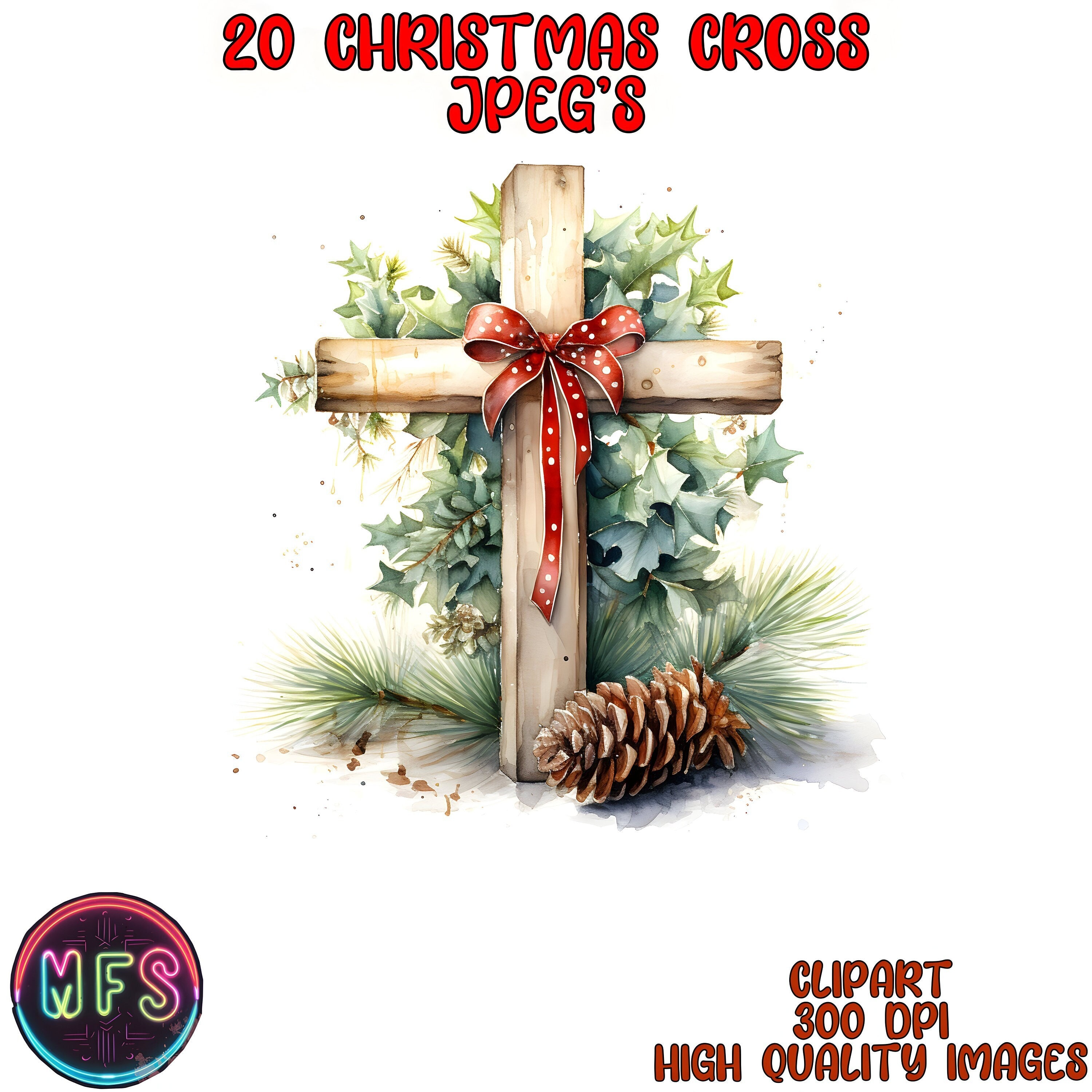 Watercolor Christmas Cross Clipart, 20 High Quality JPG, Instant ...