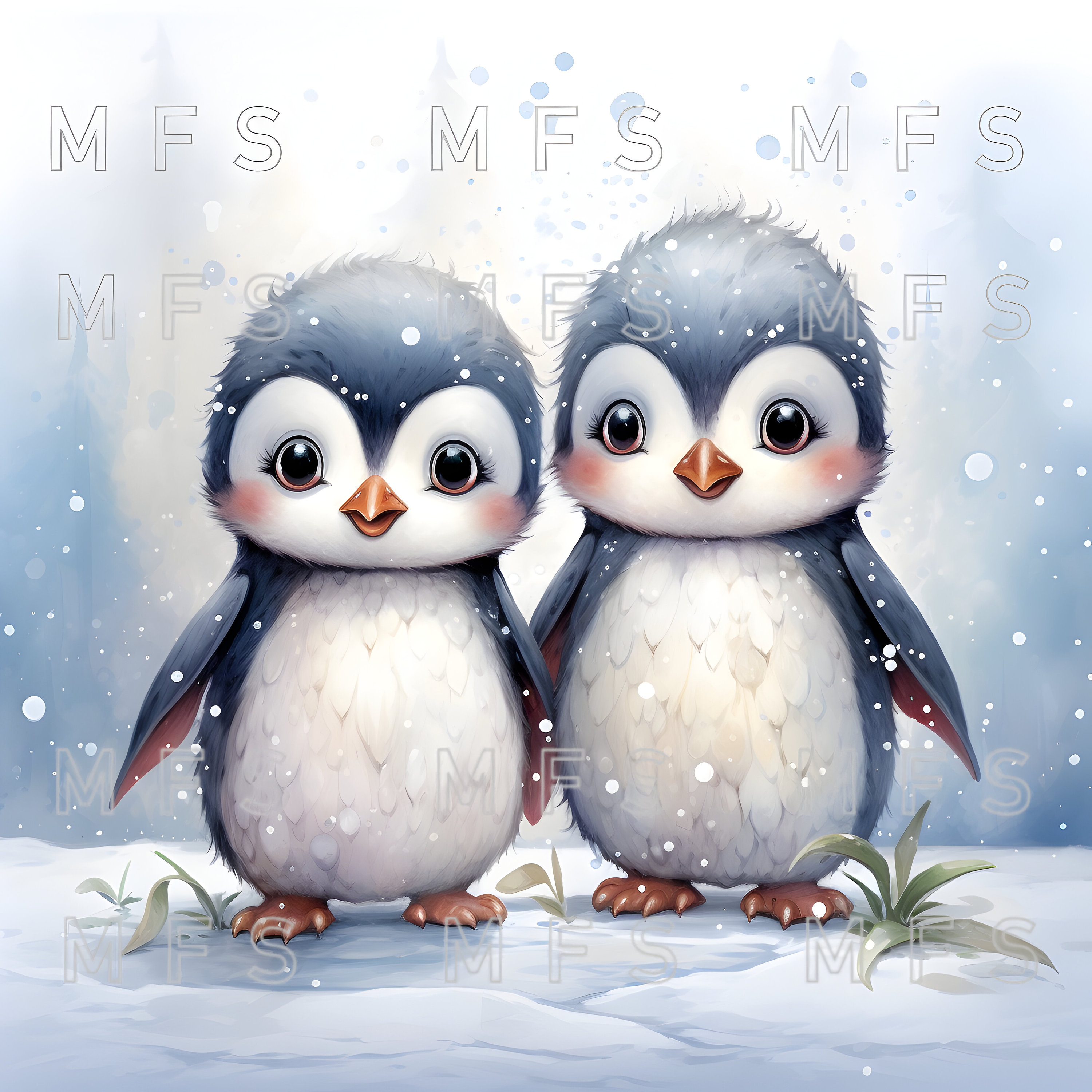Watercolor Cute Cartoon Penguin Friends Clipart, 20 High Quality Jpgs ...