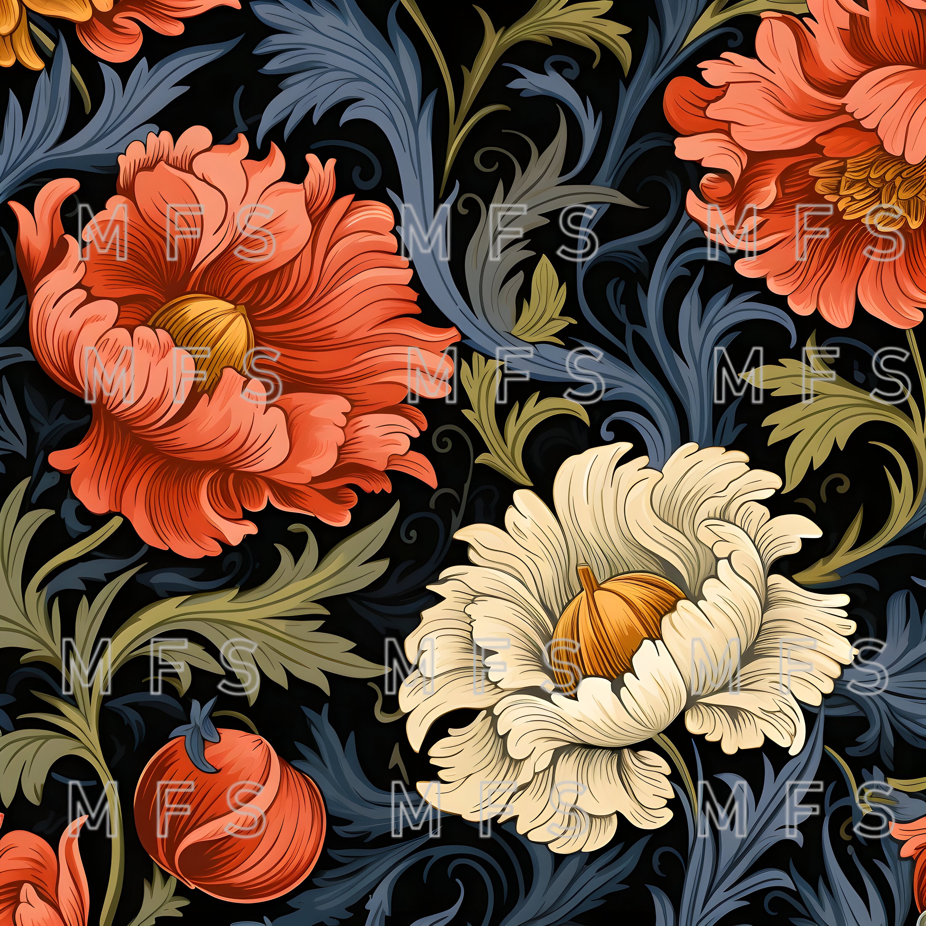 William Morris Inspired Flowers Seamless Pattern 20 High Quality Jpgs ...
