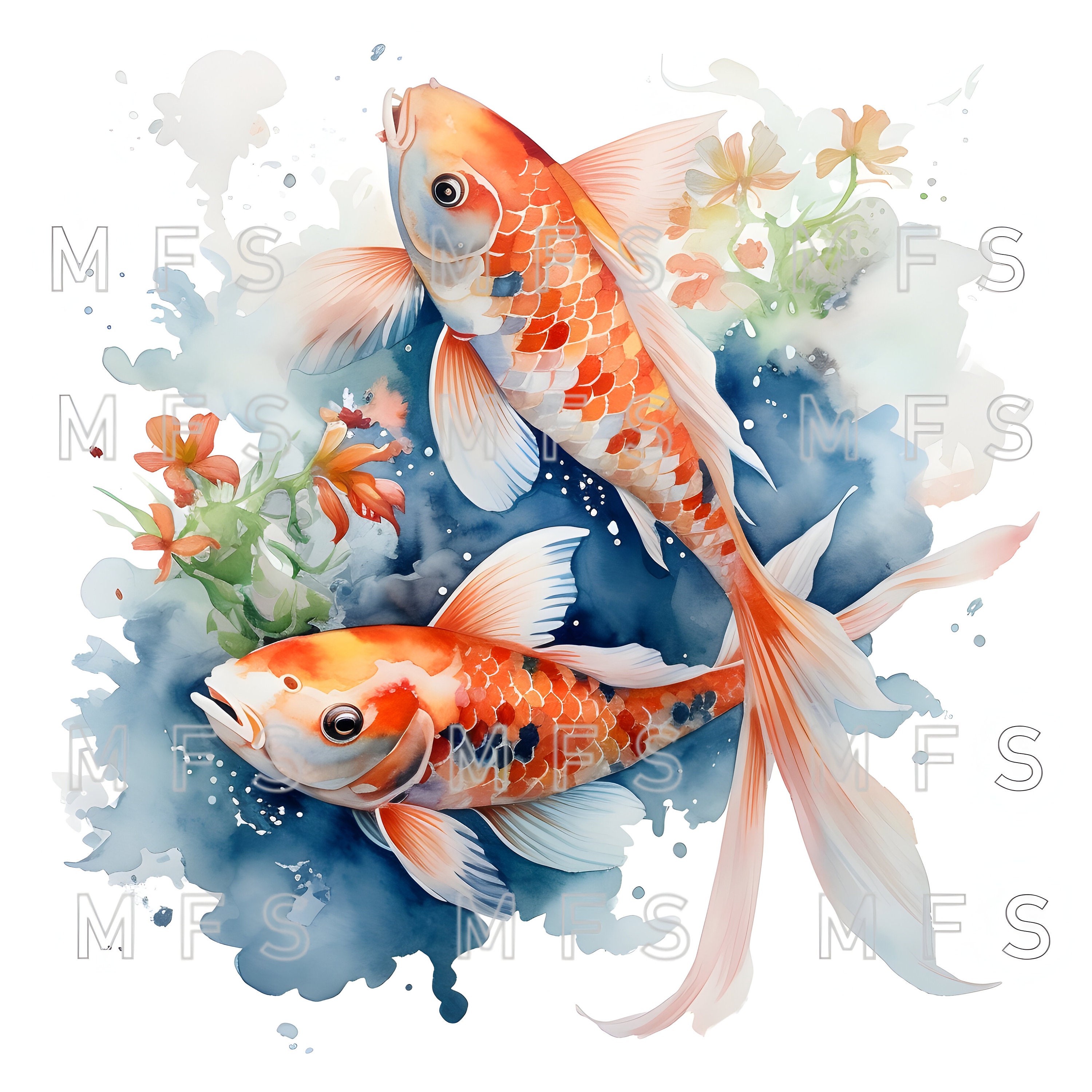 Watercolor Koi Fish Clipart, 20 High Quality Jpgs, Instant Digital ...
