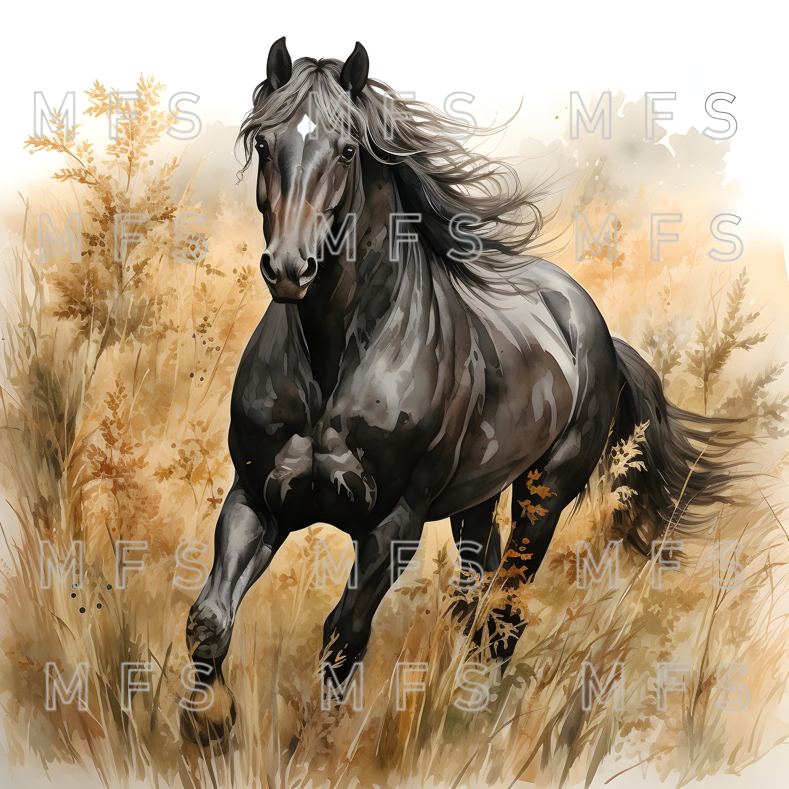 Watercolor Beautiful Black Horse Clipart, 20 High Quality Jpgs, Instant ...