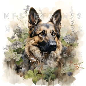 Watercolor German Shepherd Clipart, 20 High Quality Jpgs, Instant ...