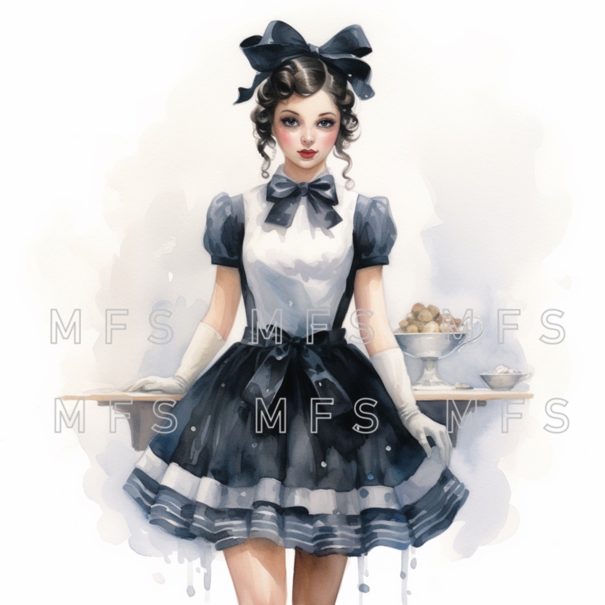 Watercolor French Maid Clipart, 20 High Quality Jpgs, Instant Digital ...