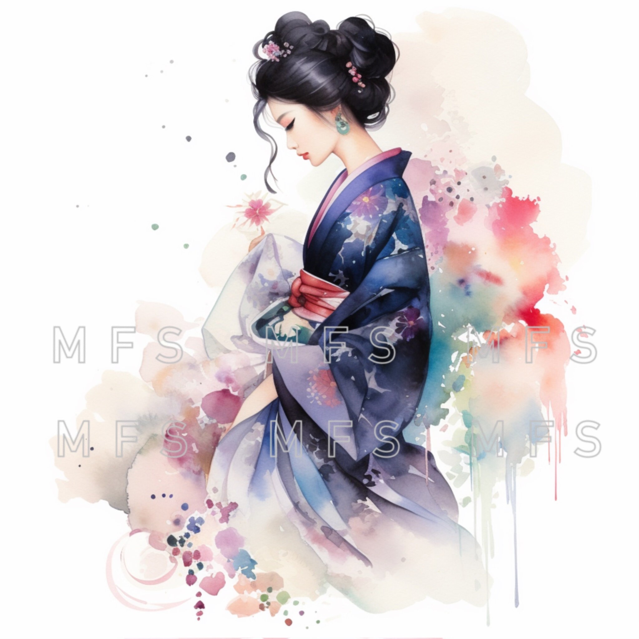 Watercolor Japanese Geisha Clipart, 20 High Quality Jpgs, Instant ...