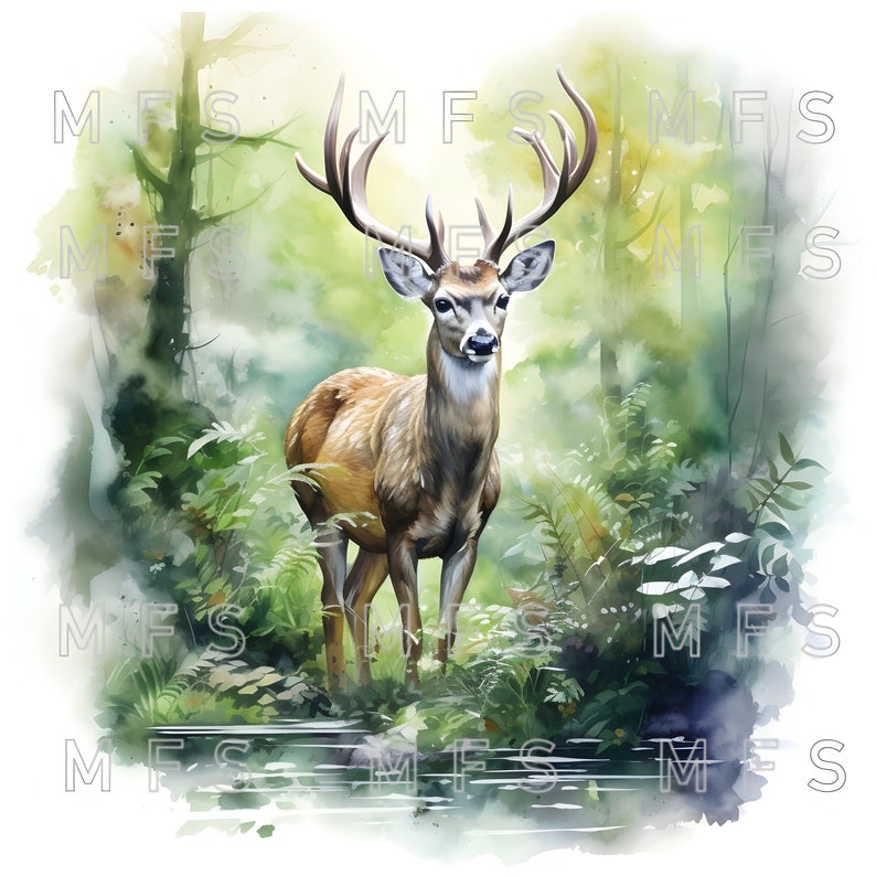 Watercolor Deer in the Forest Clipart, 20 High Quality Jpgs, Instant ...