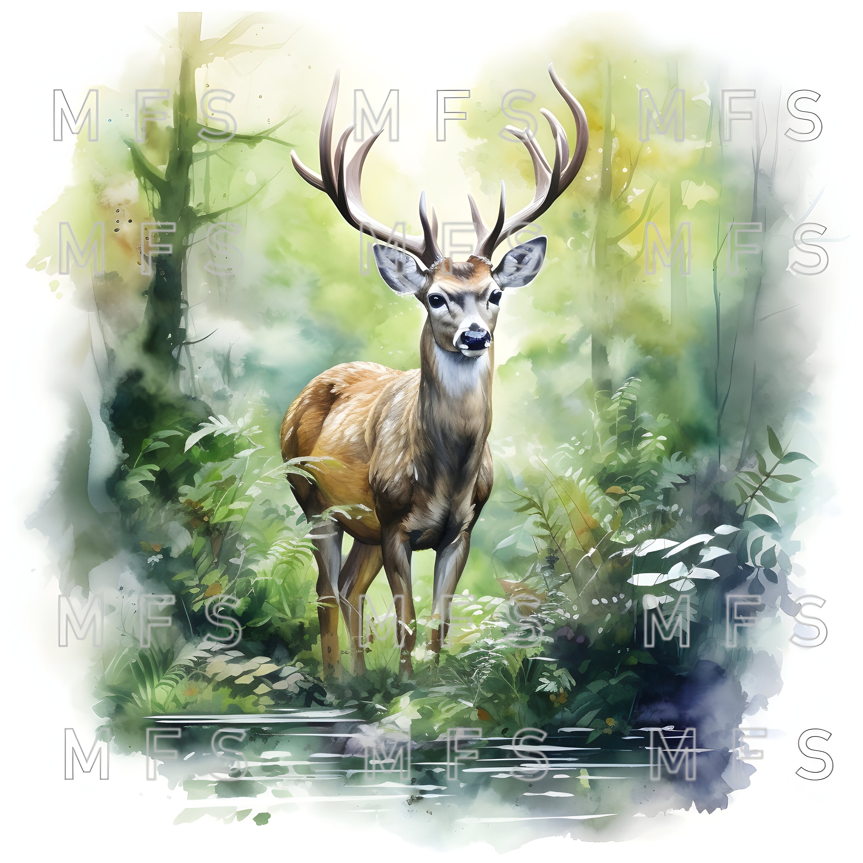 Watercolor Deer in the Forest Clipart, 20 High Quality Jpgs, Instant ...