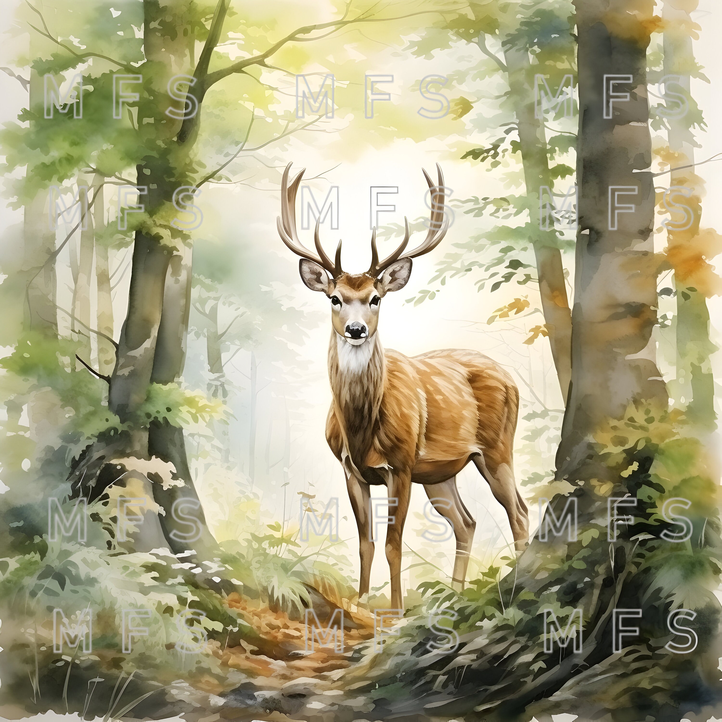 Watercolor Deer in the Forest Clipart, 20 High Quality Jpgs, Instant ...