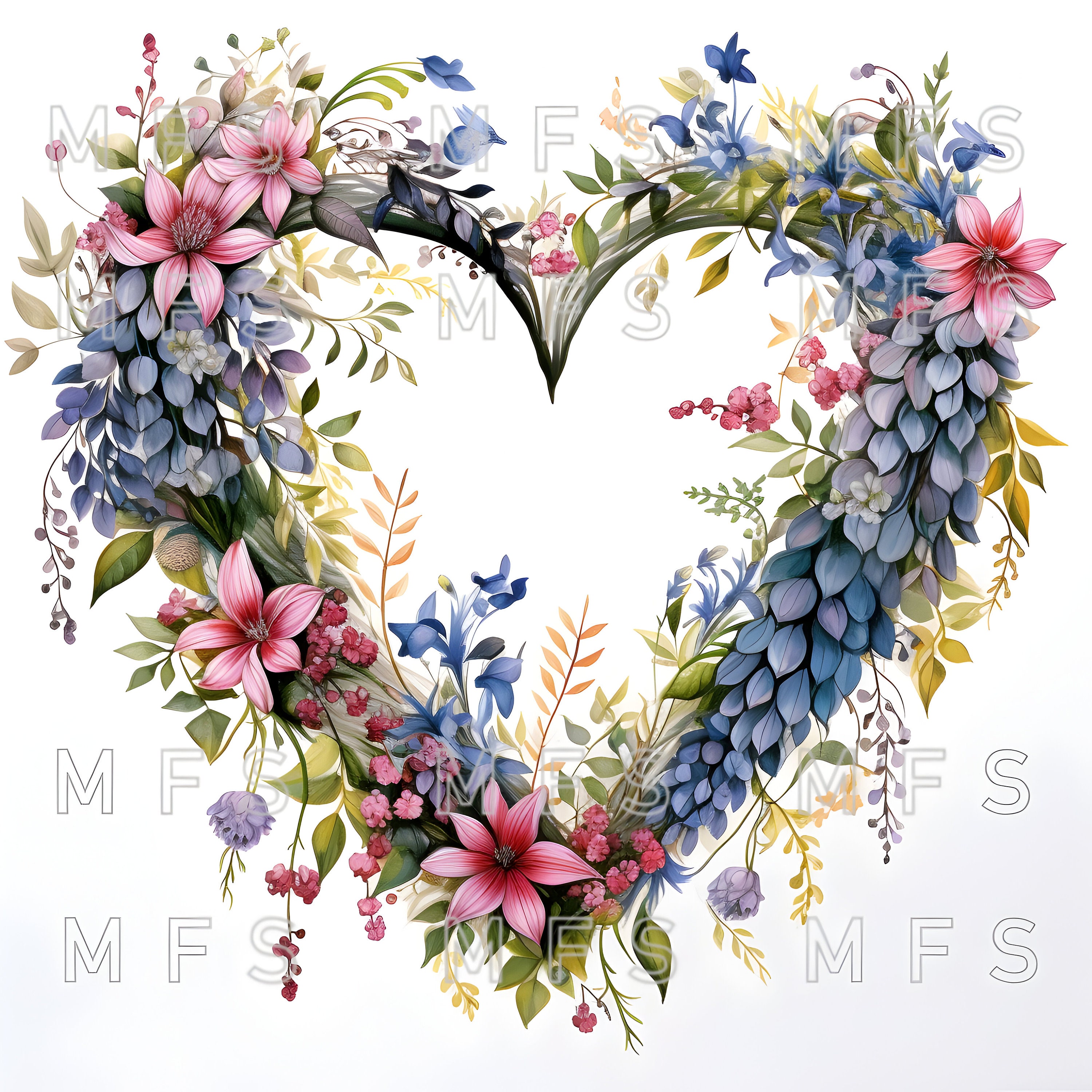 Watercolor Floral Heart Clipart, 20 High Quality Pngs, Instant Digital ...