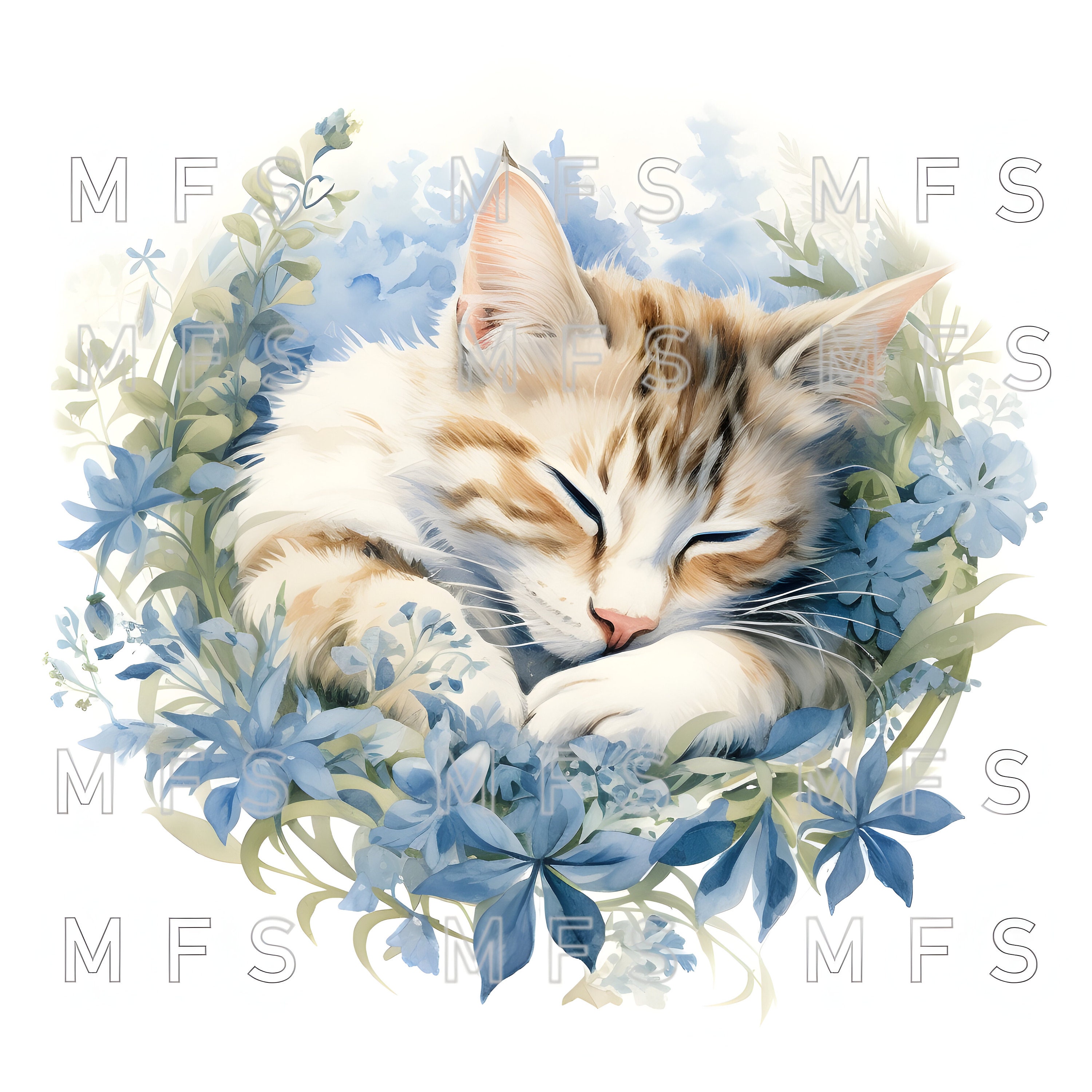 Watercolor Sleeping Cats Clipart, 20 High Quality Pngs, Instant Digital ...