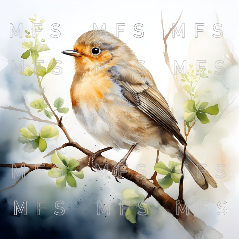Watercolor Fluffy Baby Robin, 20 High Quality Jpg's Instant Digital ...