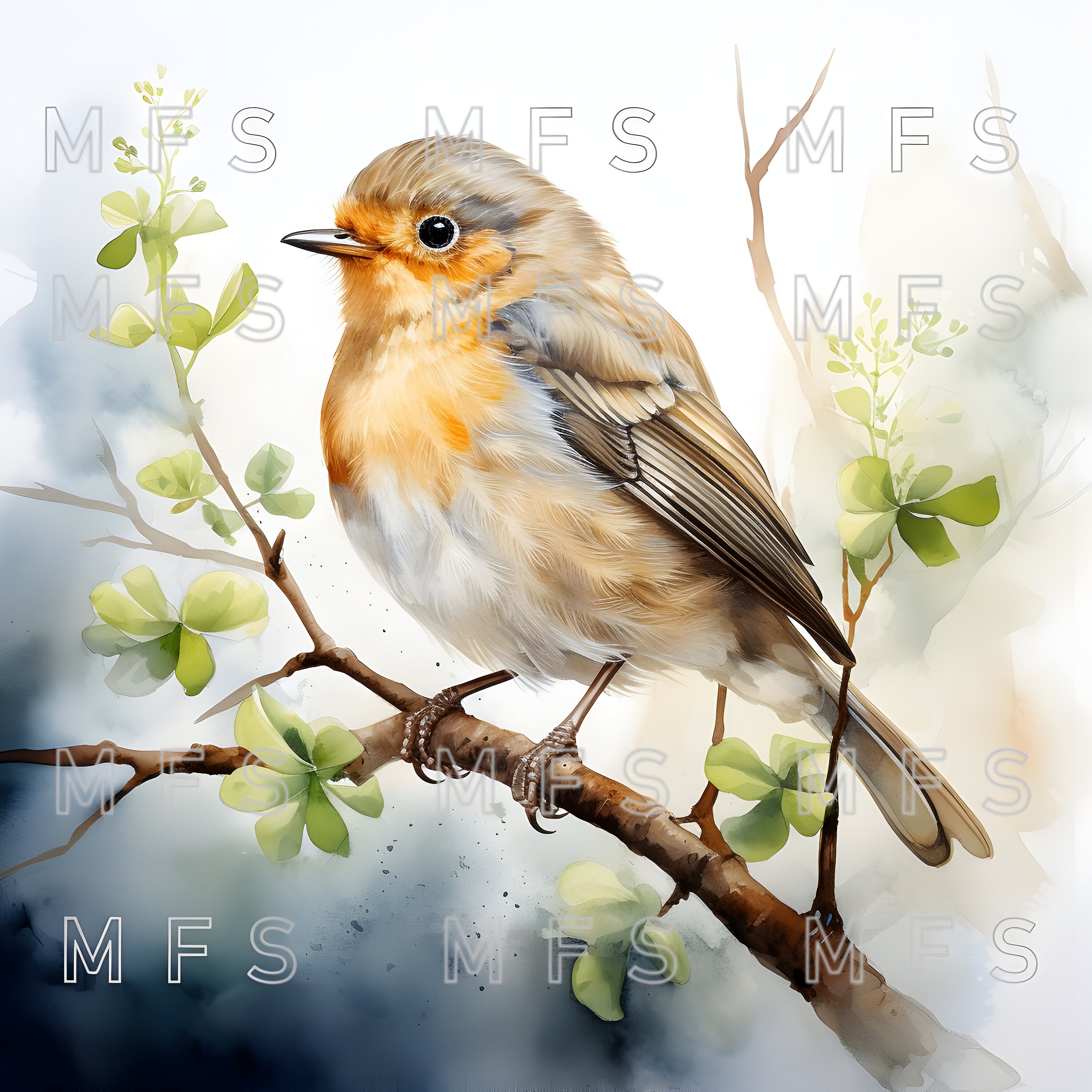 Watercolor Fluffy Baby Robin, 20 High Quality Jpg's Instant Digital ...