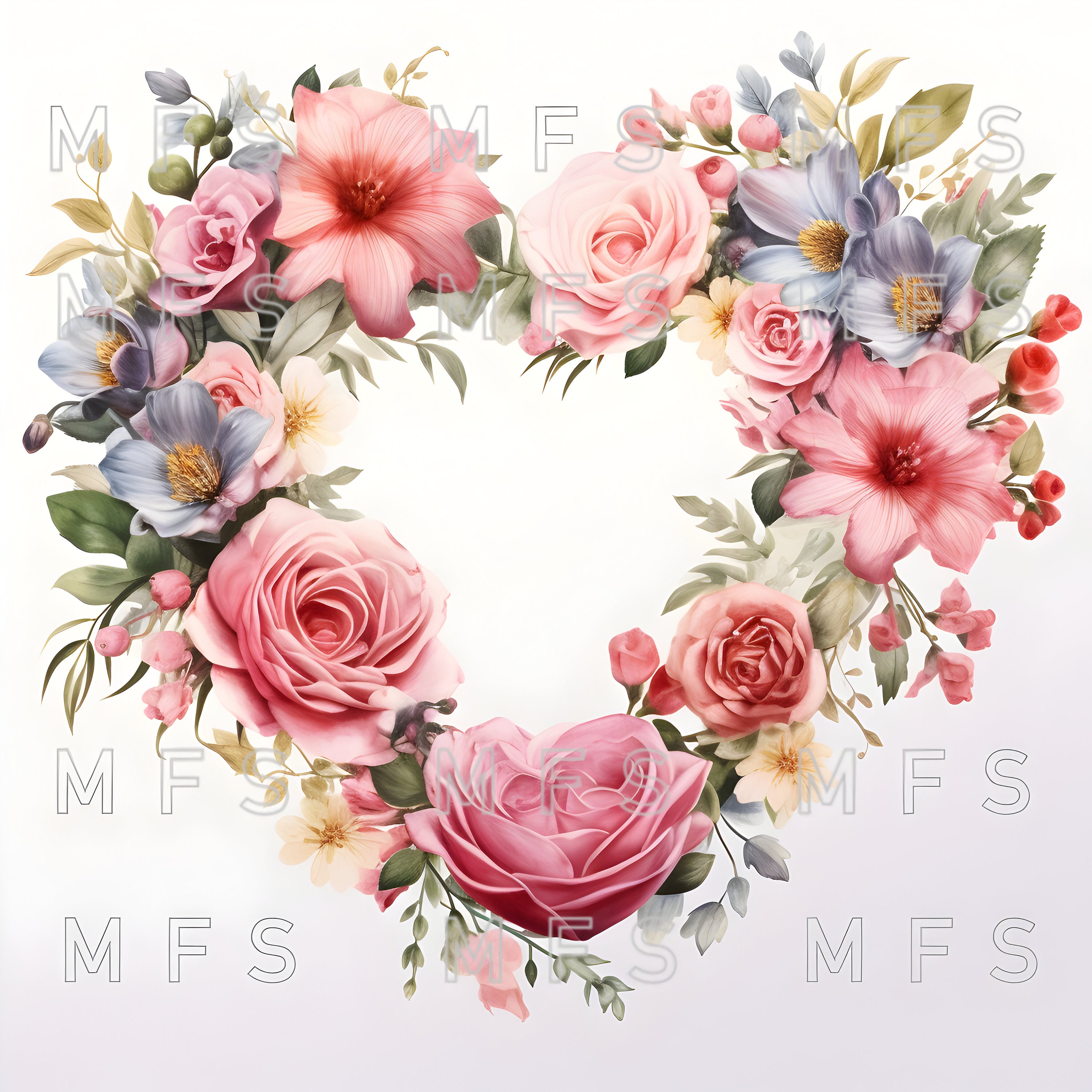 Watercolor Floral Heart Clipart, 20 High Quality Pngs, Instant Digital ...