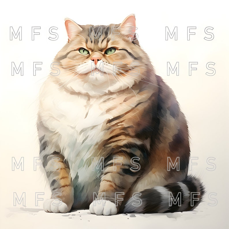 Watercolor Overweight Cats Clipart, 20 High Quality Jpgs, Instant ...