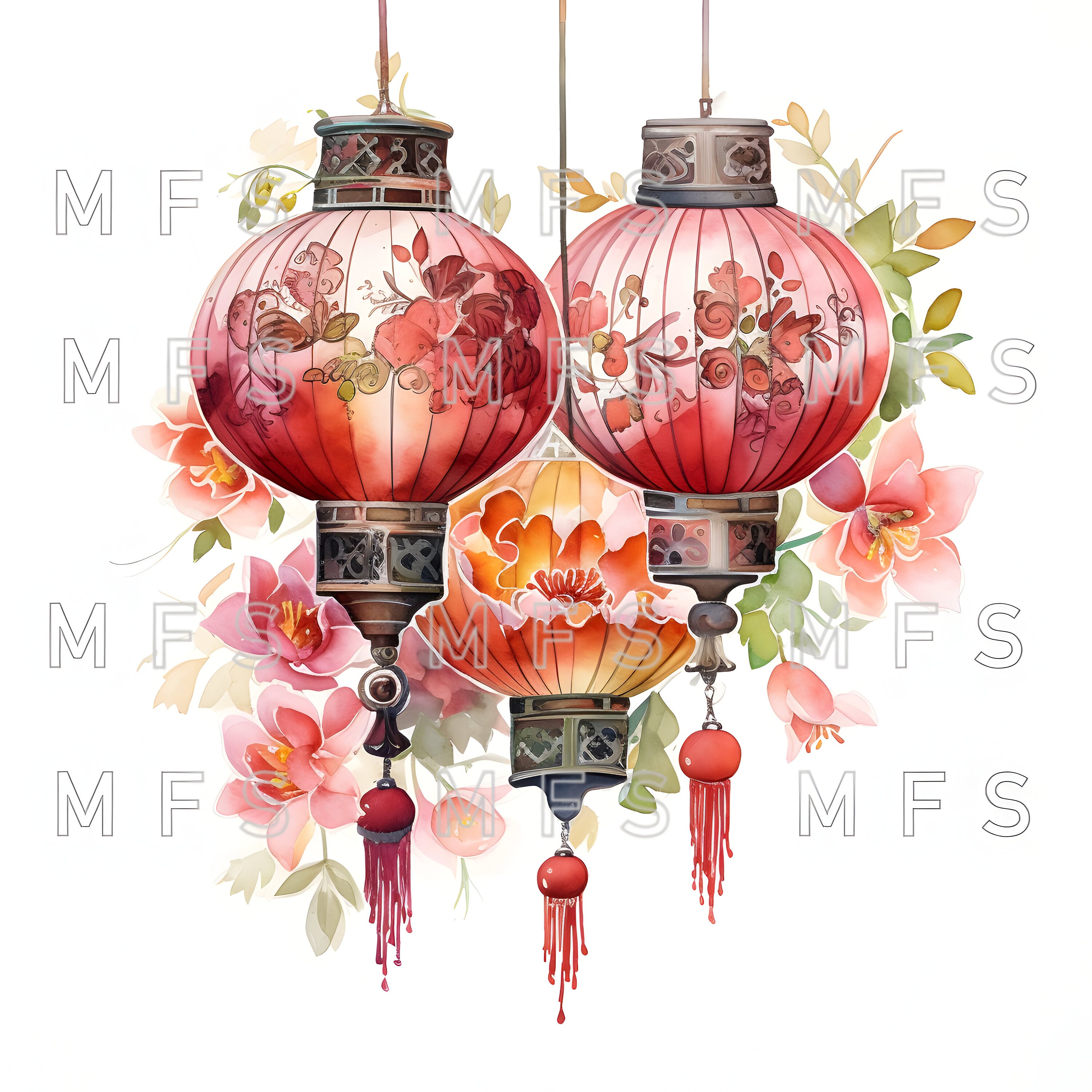 Watercolor Chinese Lantern Clipart, 20 High Quality JPG, Instant ...