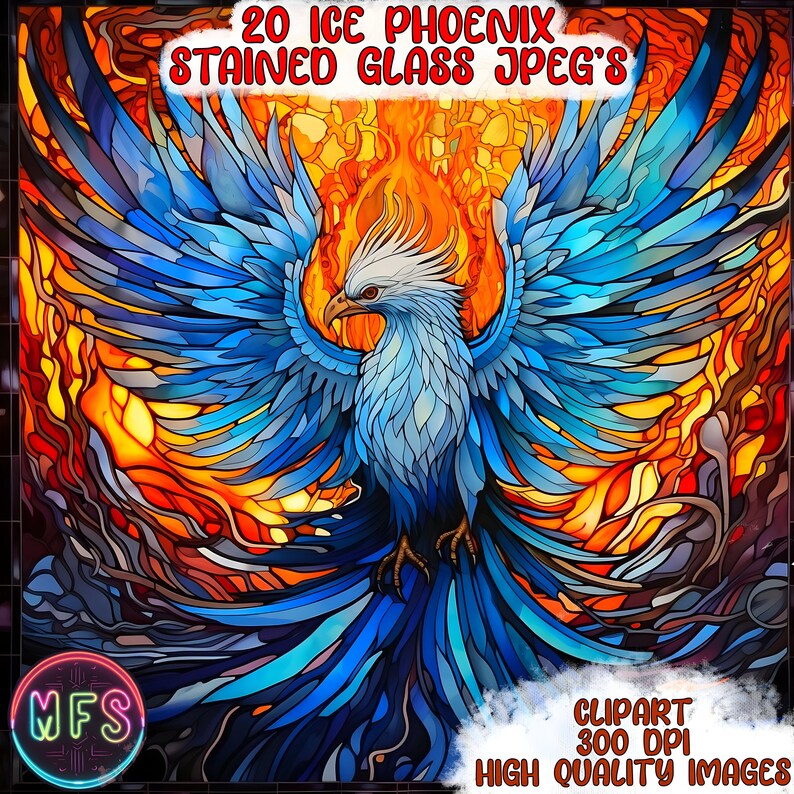 Stained Glass Ice Phoenix Clipart, 20 High Quality Jpgs, Instant ...