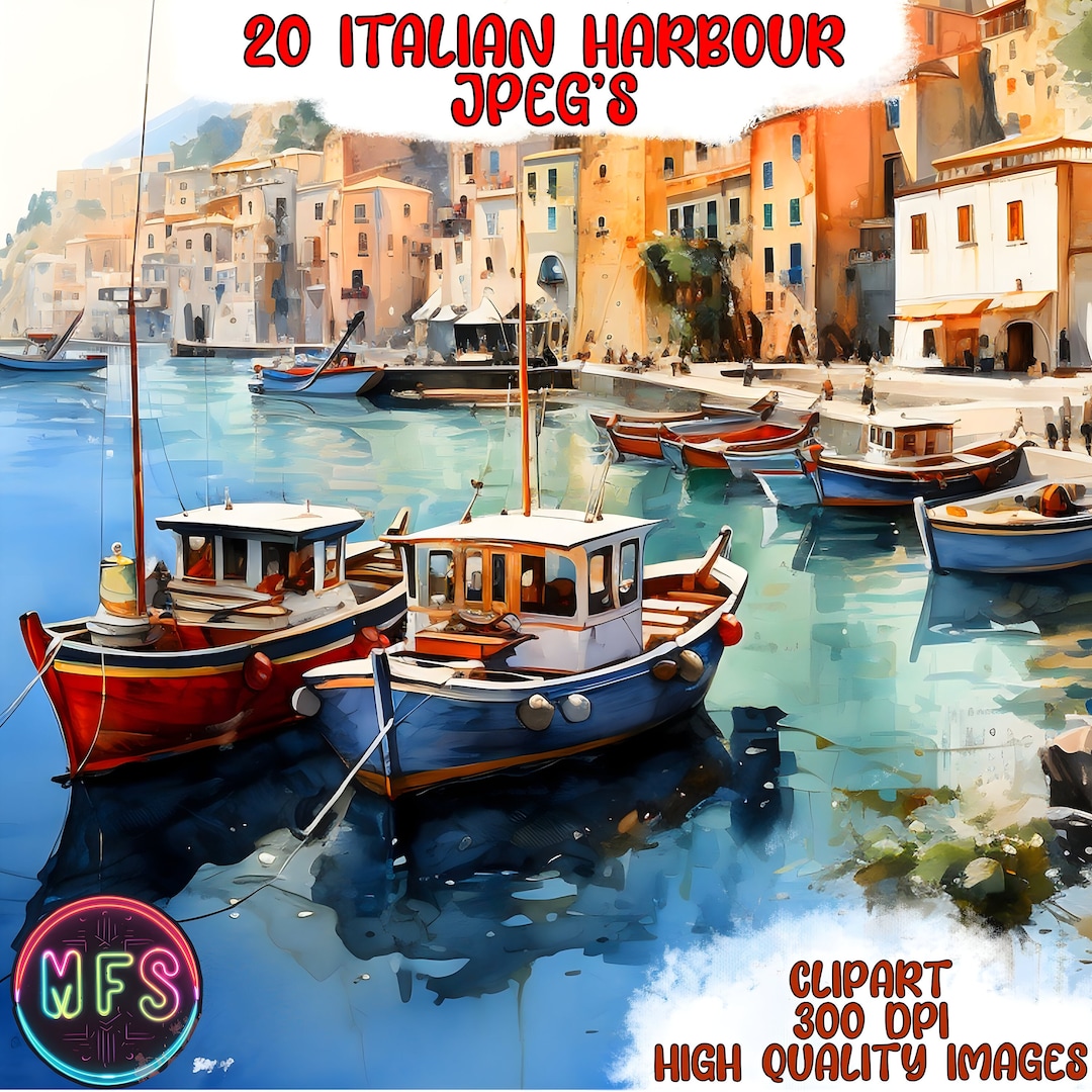 Watercolor Italian Harbour Clipart, 20 High Quality Jpgs, Instant ...
