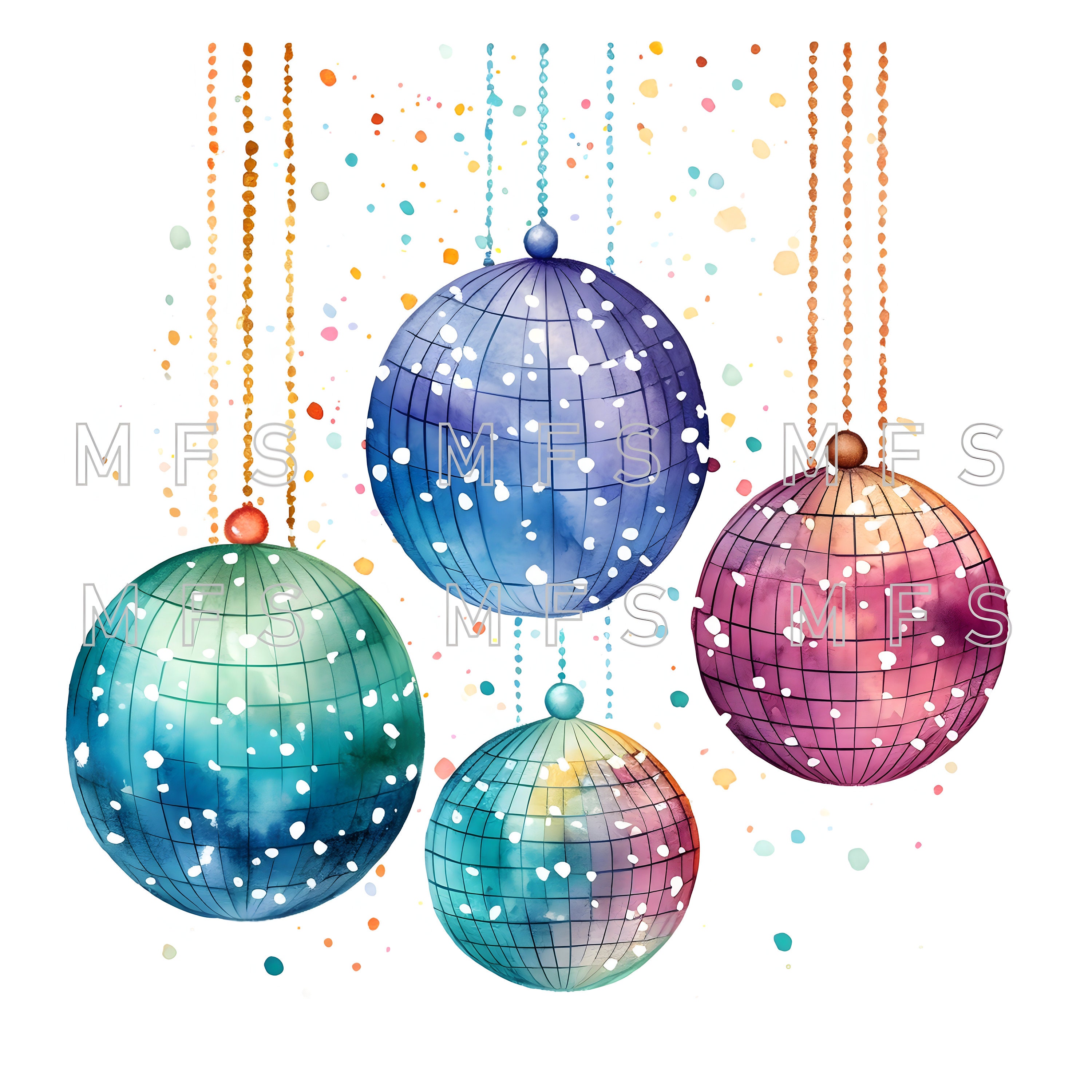 Disco Ball Watercolor Clipart, 20 High Quality Pngs, Instant Digital ...