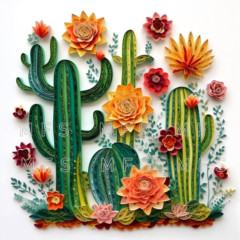 Watercolor Quilling Cactus Clipart 20 High Quality Jpgs - Etsy