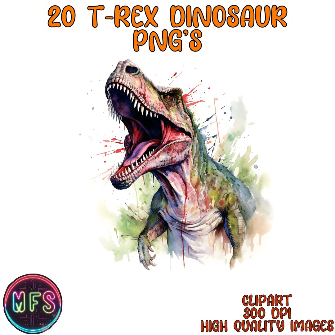 Watercolor T-rex Dinosaur Clipart, 20 High Quality Png's, Instant ...