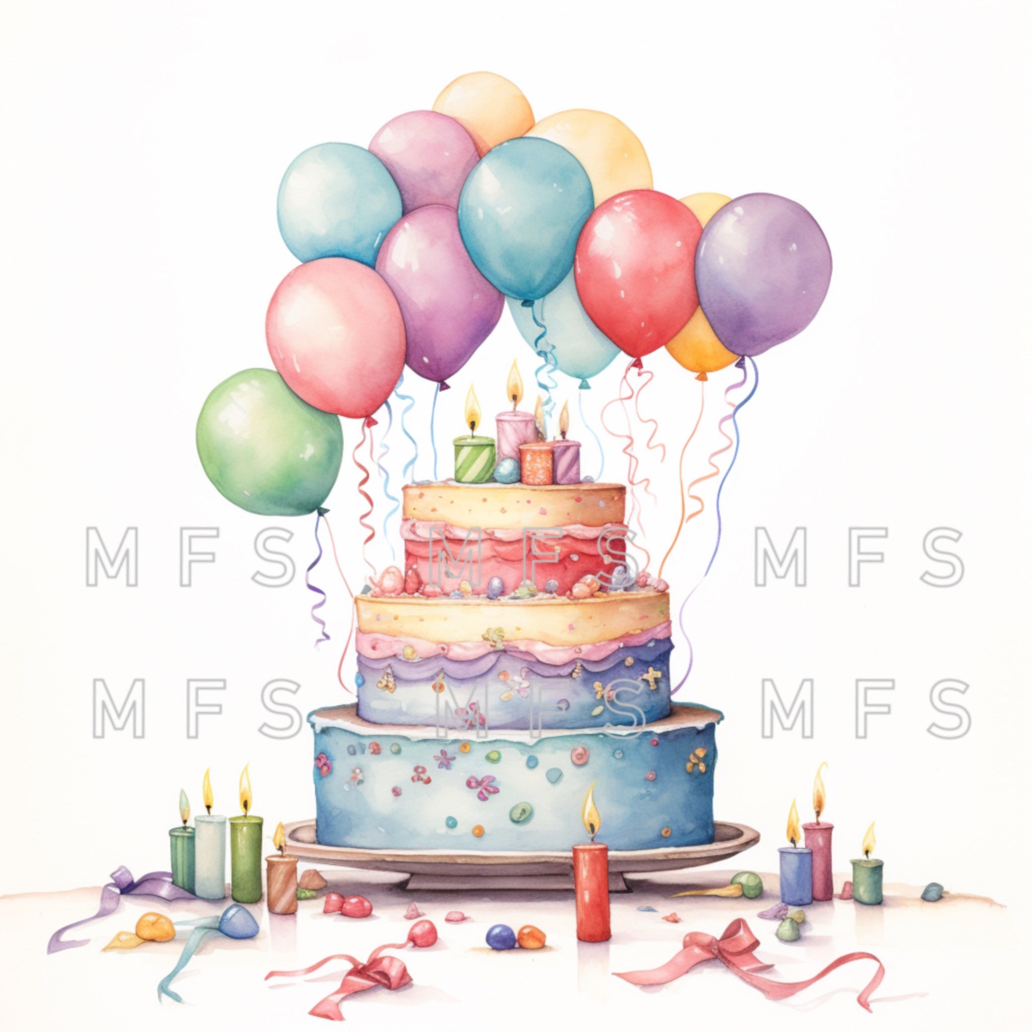 Watercolor Birthday Theme Clipart 20 High Quality Jpgs - Etsy