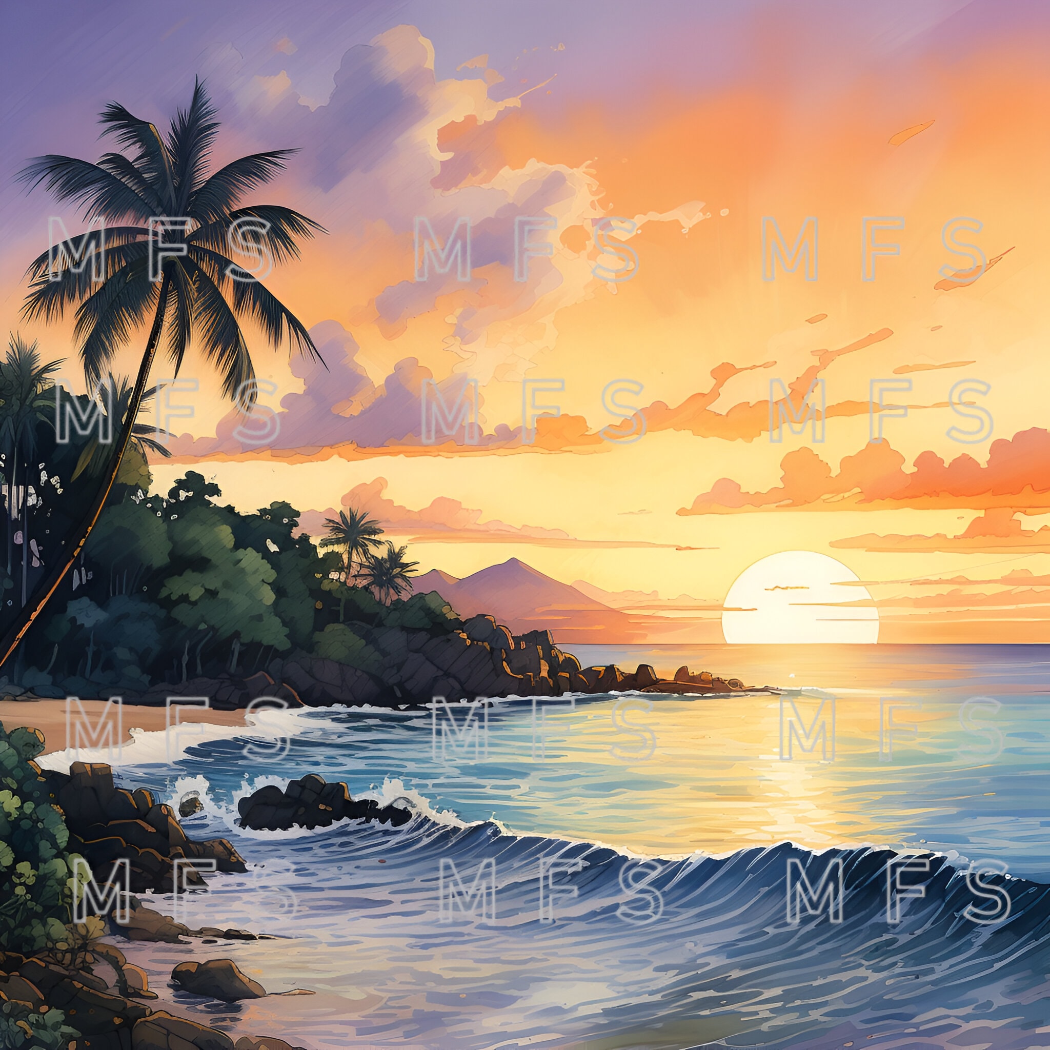 Watercolor Hawaiian Sunset Clipart, 20 High Quality Jpgs, Instant ...