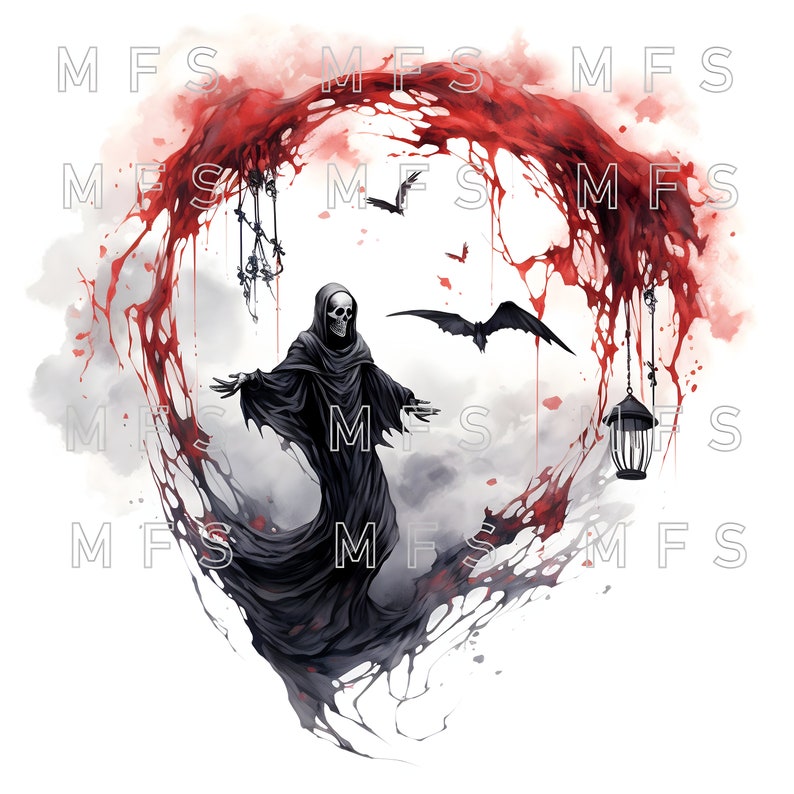 Watercolor Flying Death Clipart, 20 High Quality Jpgs, Instant Digital ...