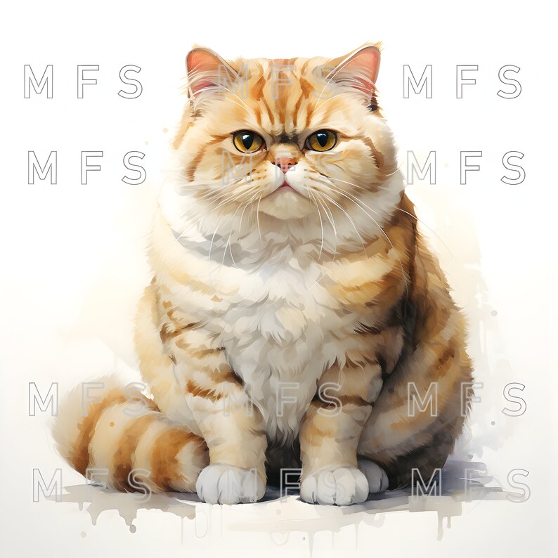 Watercolor Overweight Cats Clipart, 20 High Quality Jpgs, Instant ...