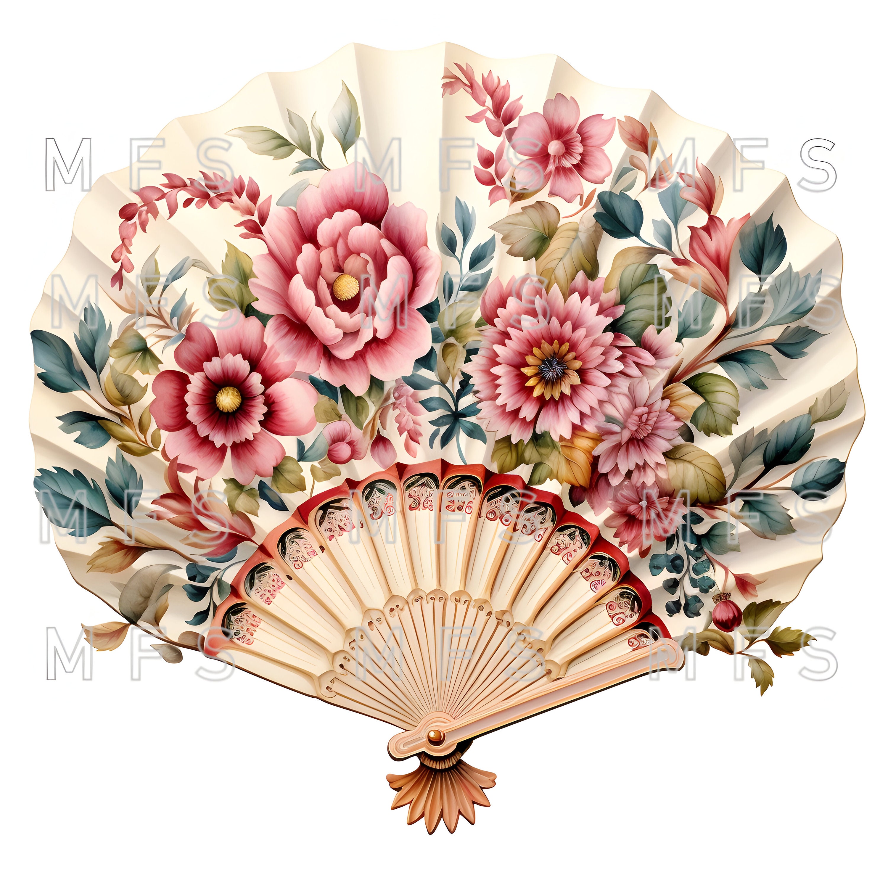 Watercolor Vintage Hand Fan Clipart, 20 High Quality Pngs, Instant ...