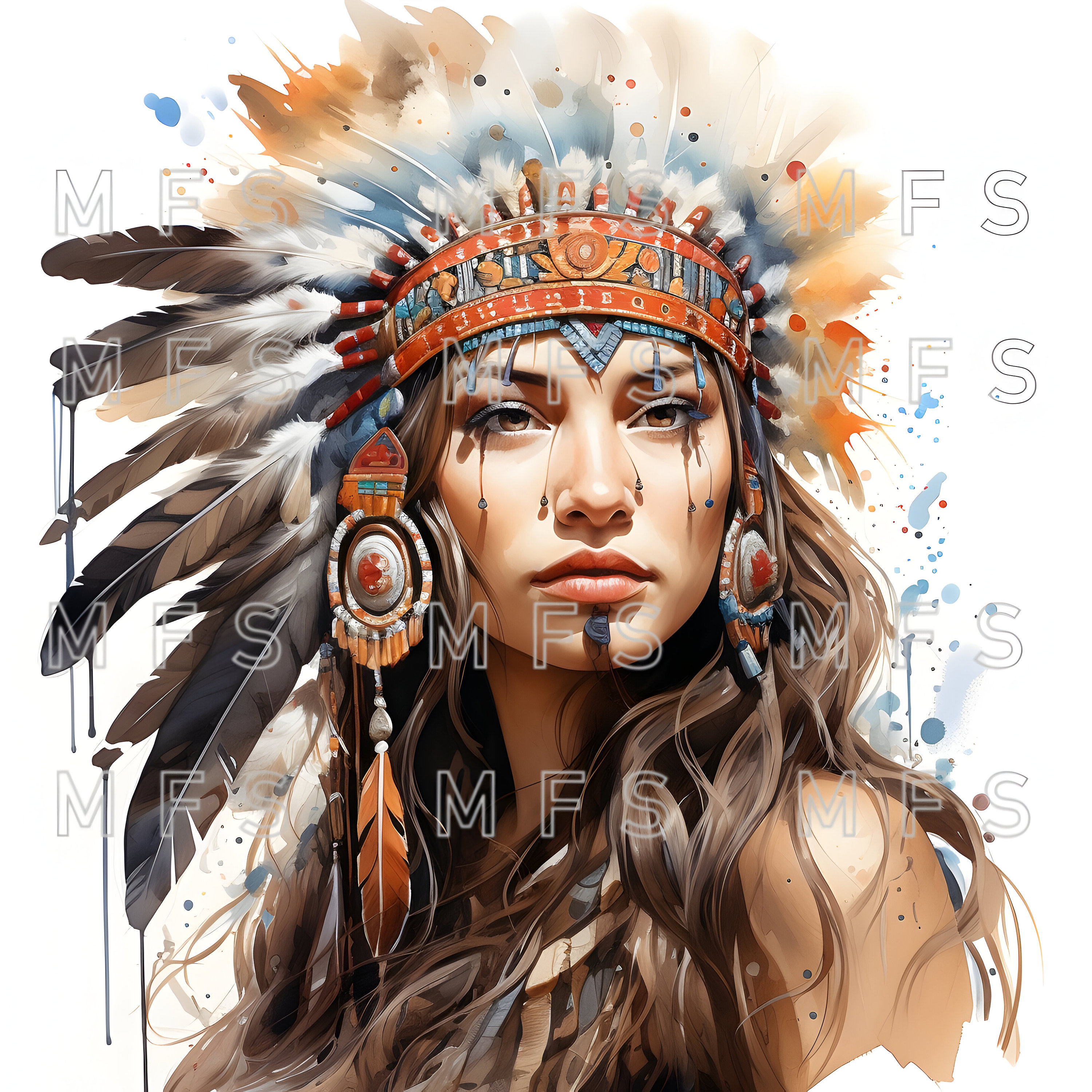 Watercolor Native American Girl Clipart, 20 High Quality Jpgs, Instant ...