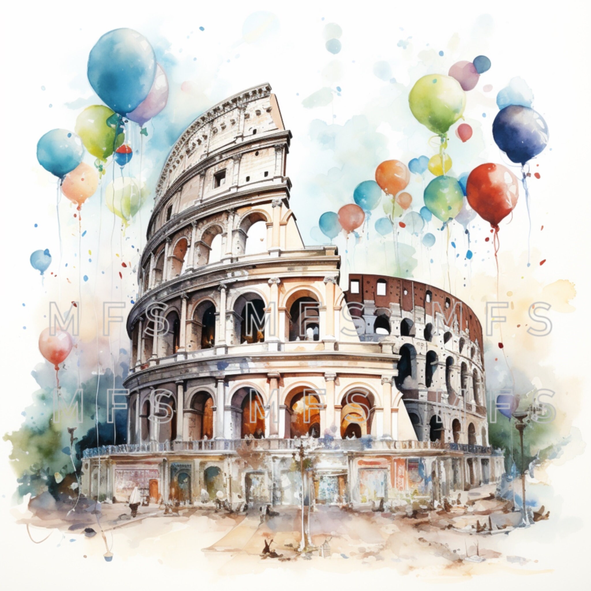 Watercolor Rome Colosseum Clipart, 20 High Quality Jpgs, Instant ...