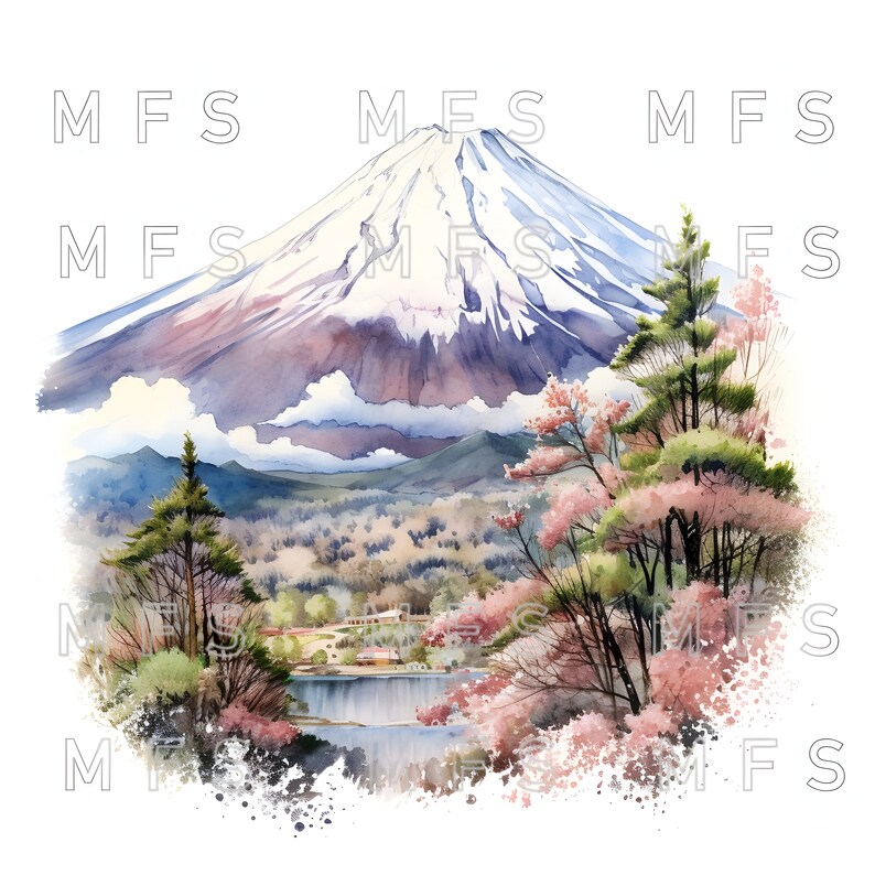 Watercolor Mount Fuji Clipart 20 High Quality Jpgs Instant - Etsy