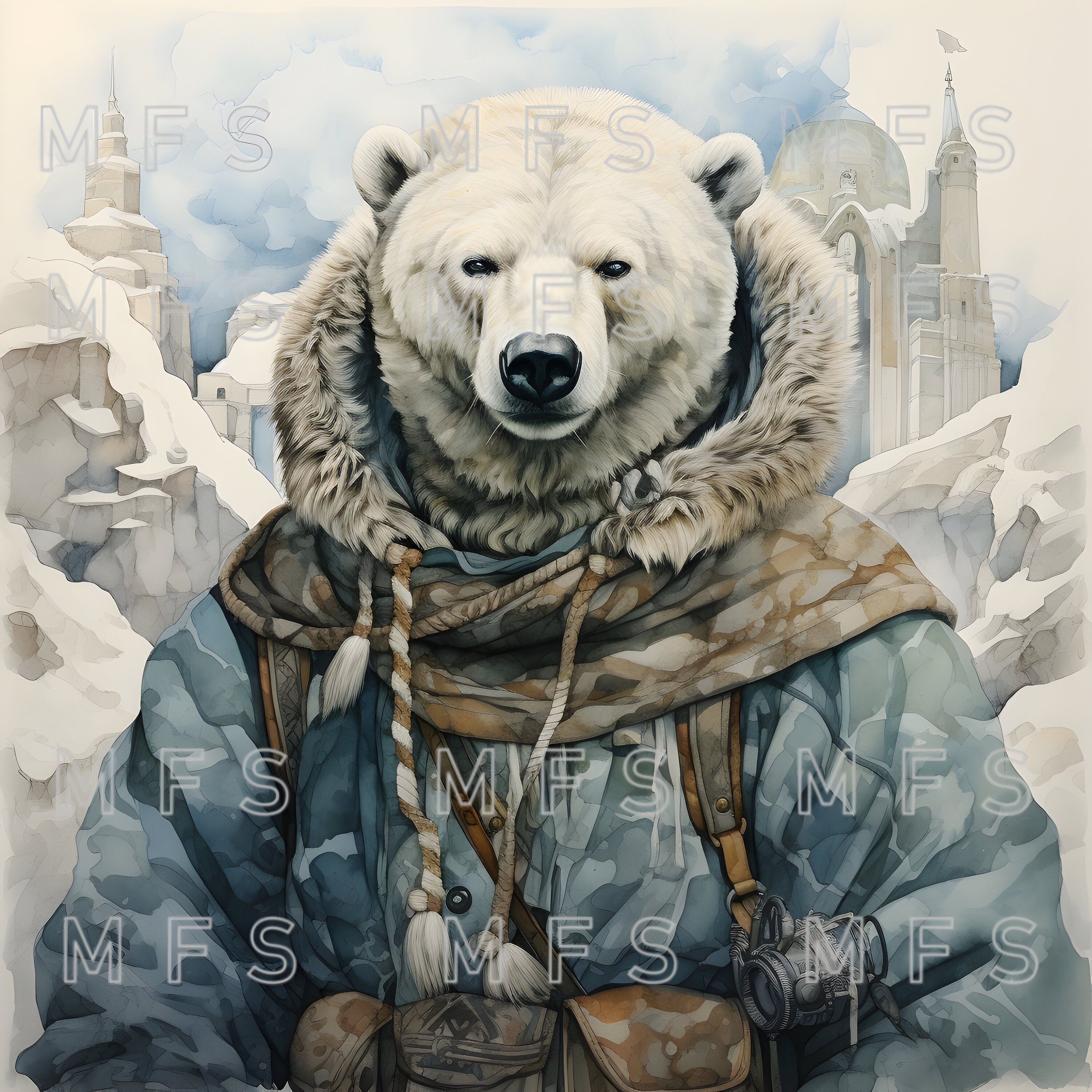 Watercolor Fancy Polar Bears Clipart 20 High Quality Jpgs - Etsy