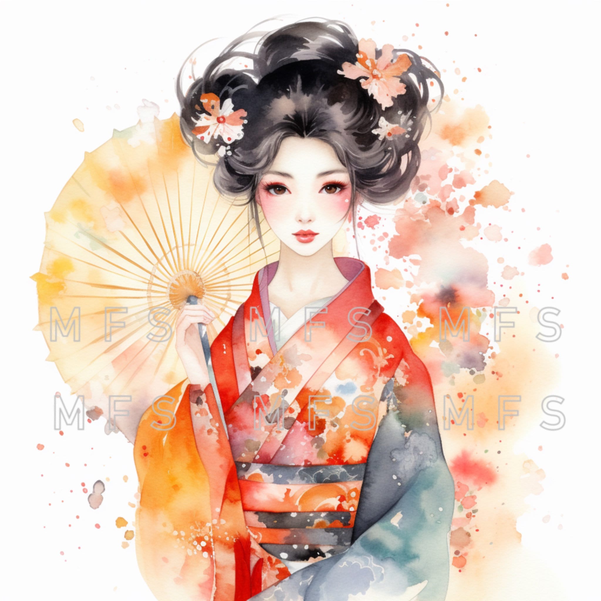 Watercolor Japanese Geisha Clipart, 20 High Quality Jpgs, Instant ...